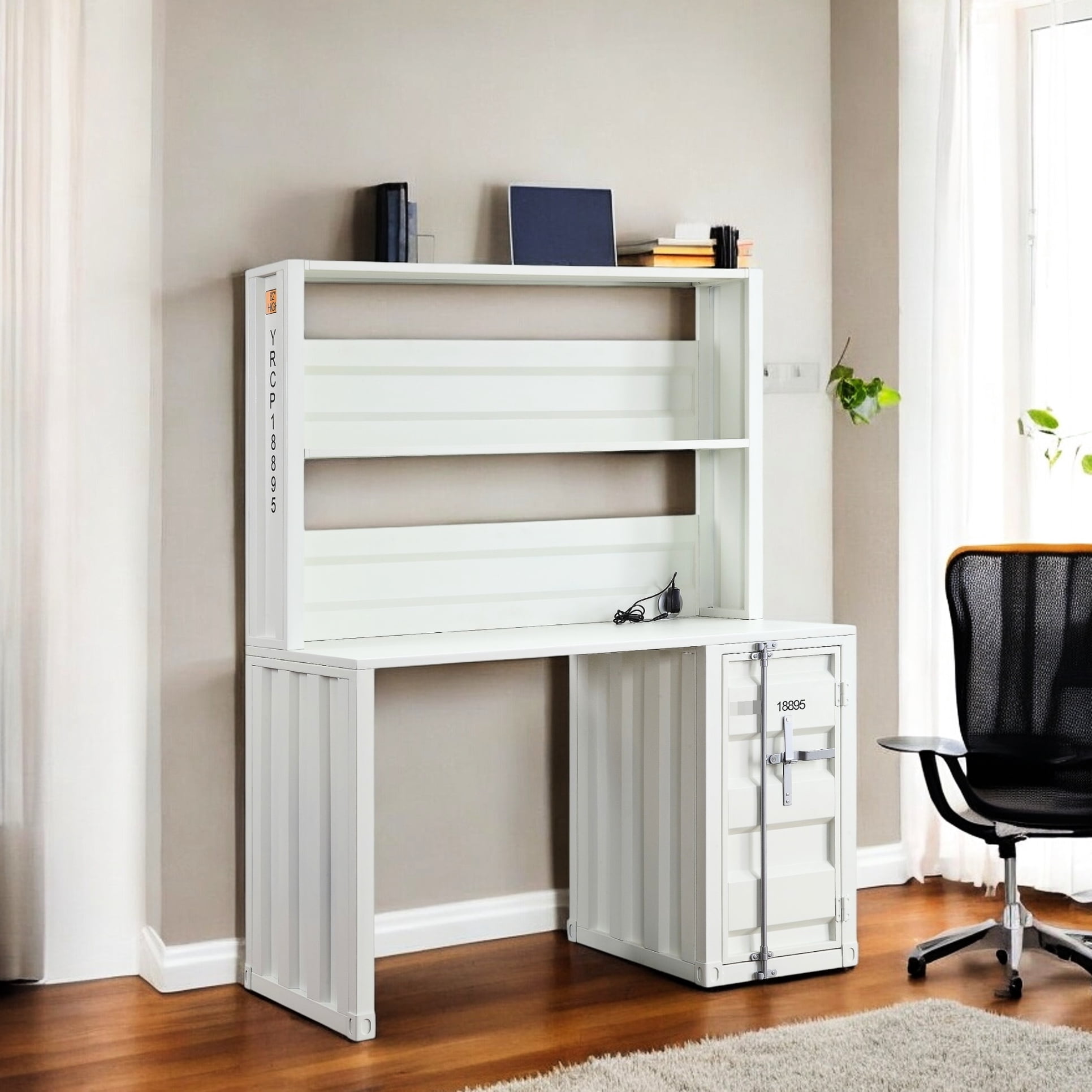 Modern White Metal Desk With - Ample Storage Space, Frame, And A Sleek ...