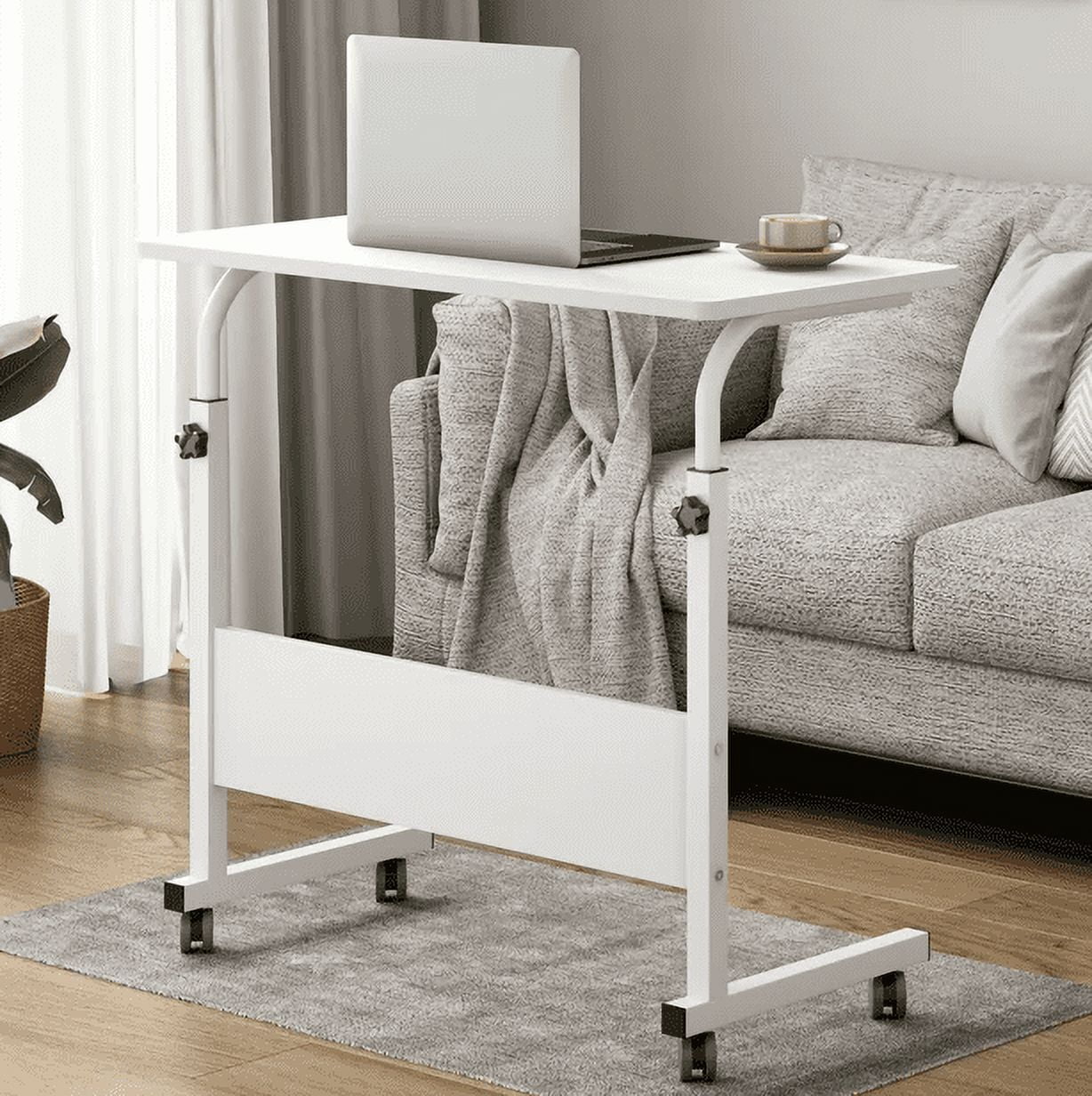 Modern White Mobile Standing Desk with Adjustable Height and Rolling ...