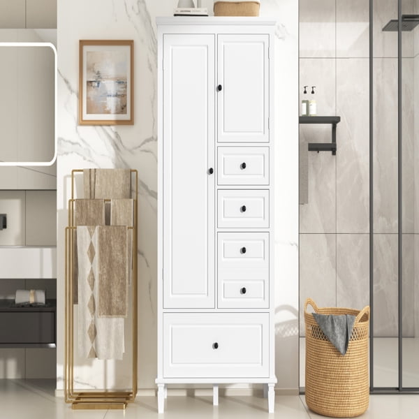 Modern White Multi-Purpose Storage Cabinet with 4 Drawers, Adjustable ...