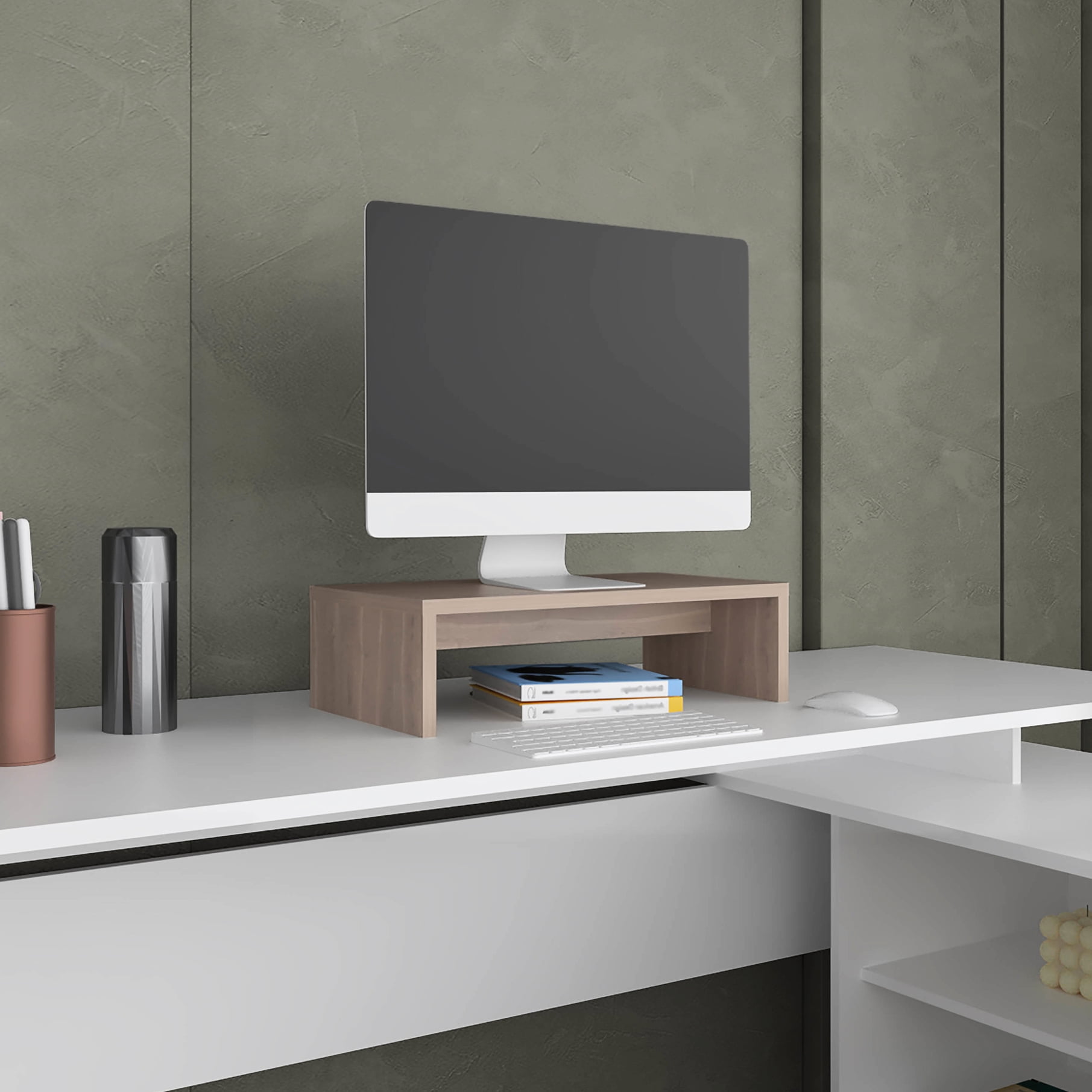 Modern White Oak Desk, Solid+MDF Filler, Space-Saving - Great for Small ...