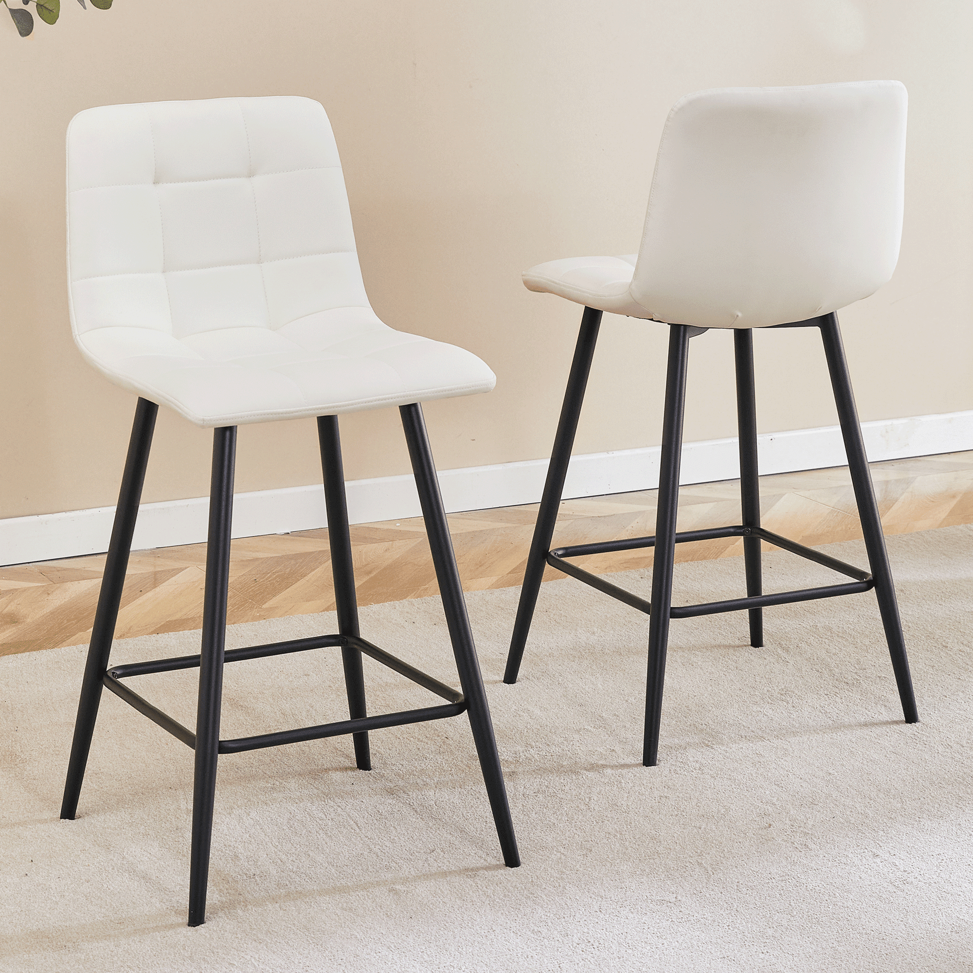 Modern White PU Bar Chair Set - Two Pieces, Stable Comfort.Checkered ...