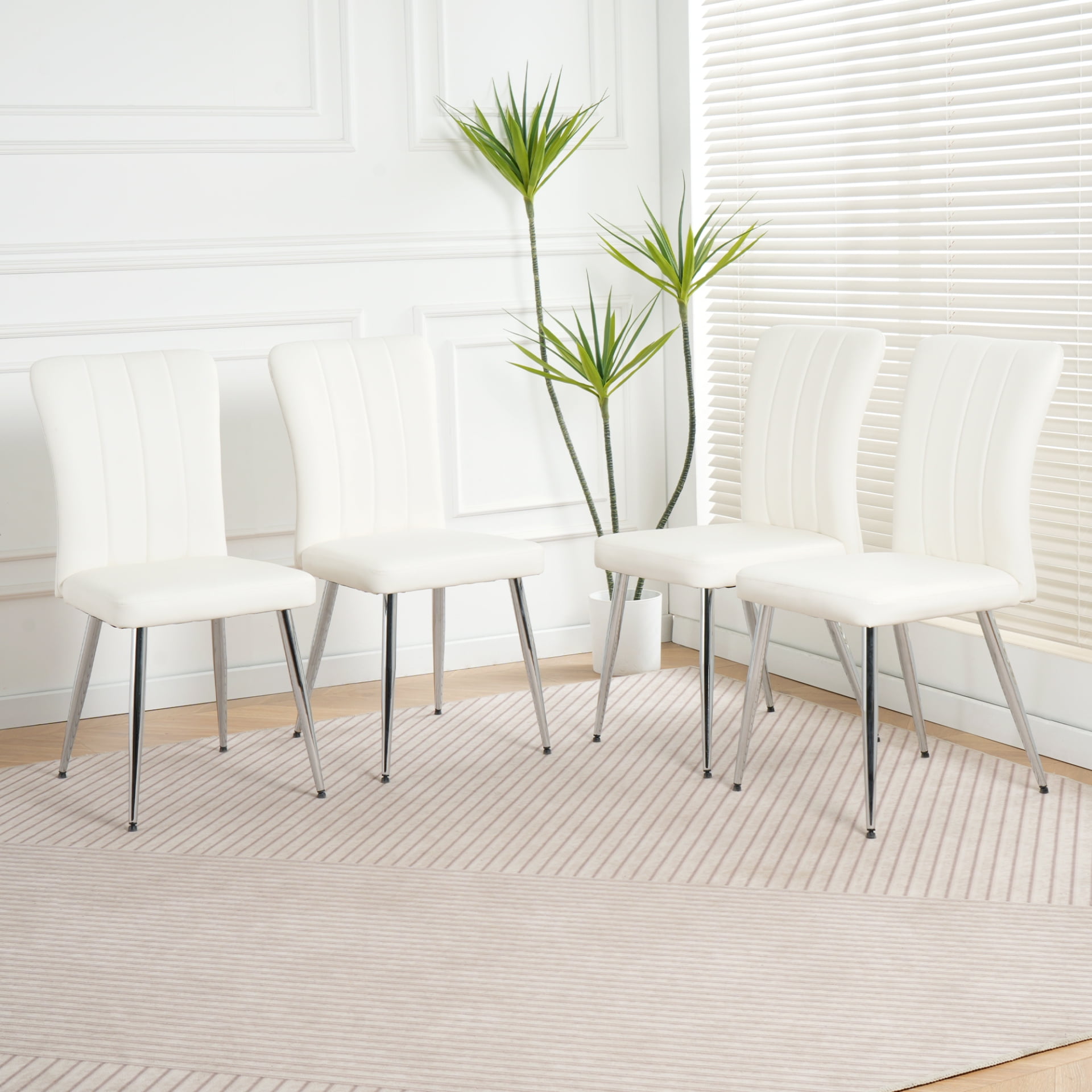Modern White PU Dining Chairs with Cloth Upholstery & Electroplated ...