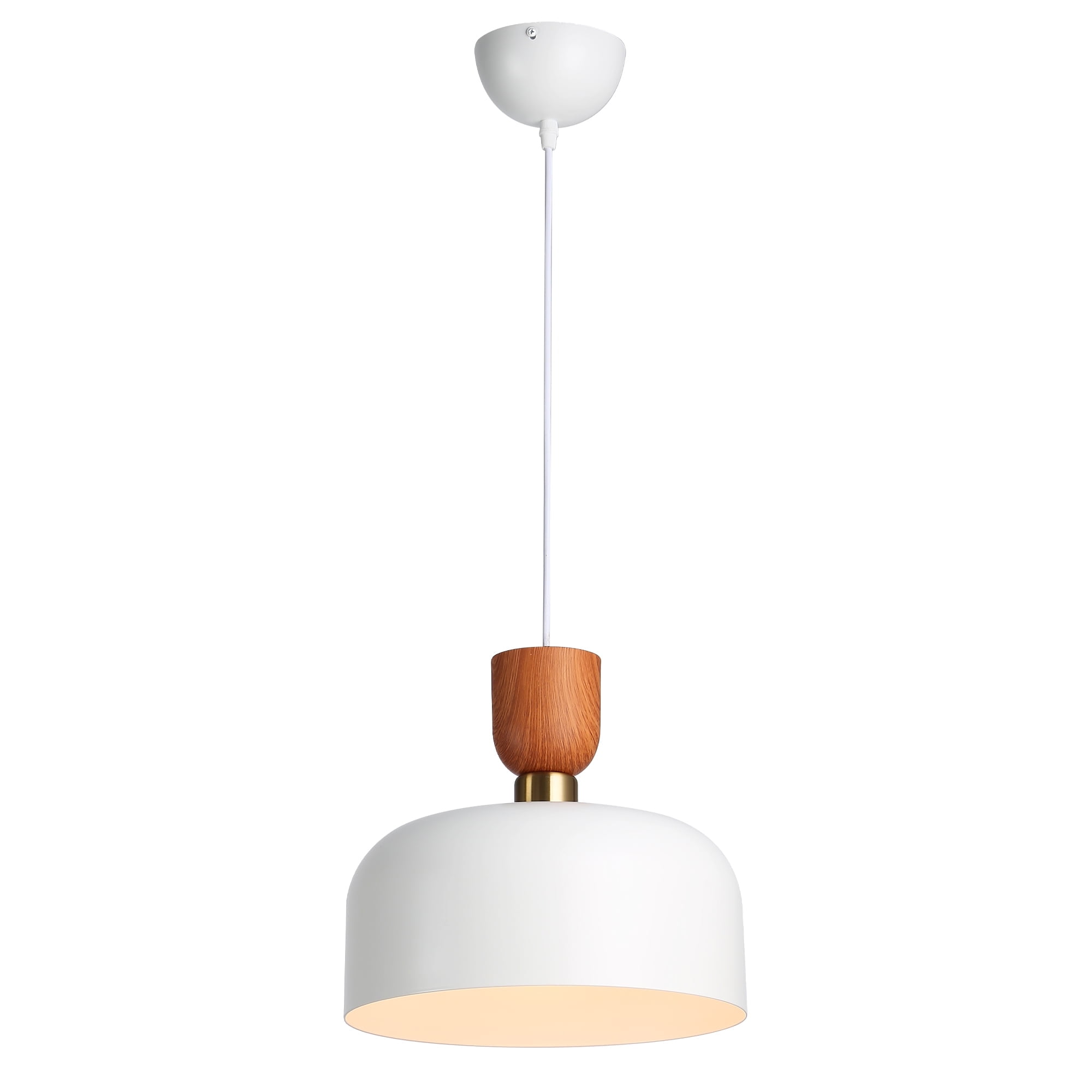 Modern White Pendant Light Lantern, Downward Dome Shade Wood Pattern ...