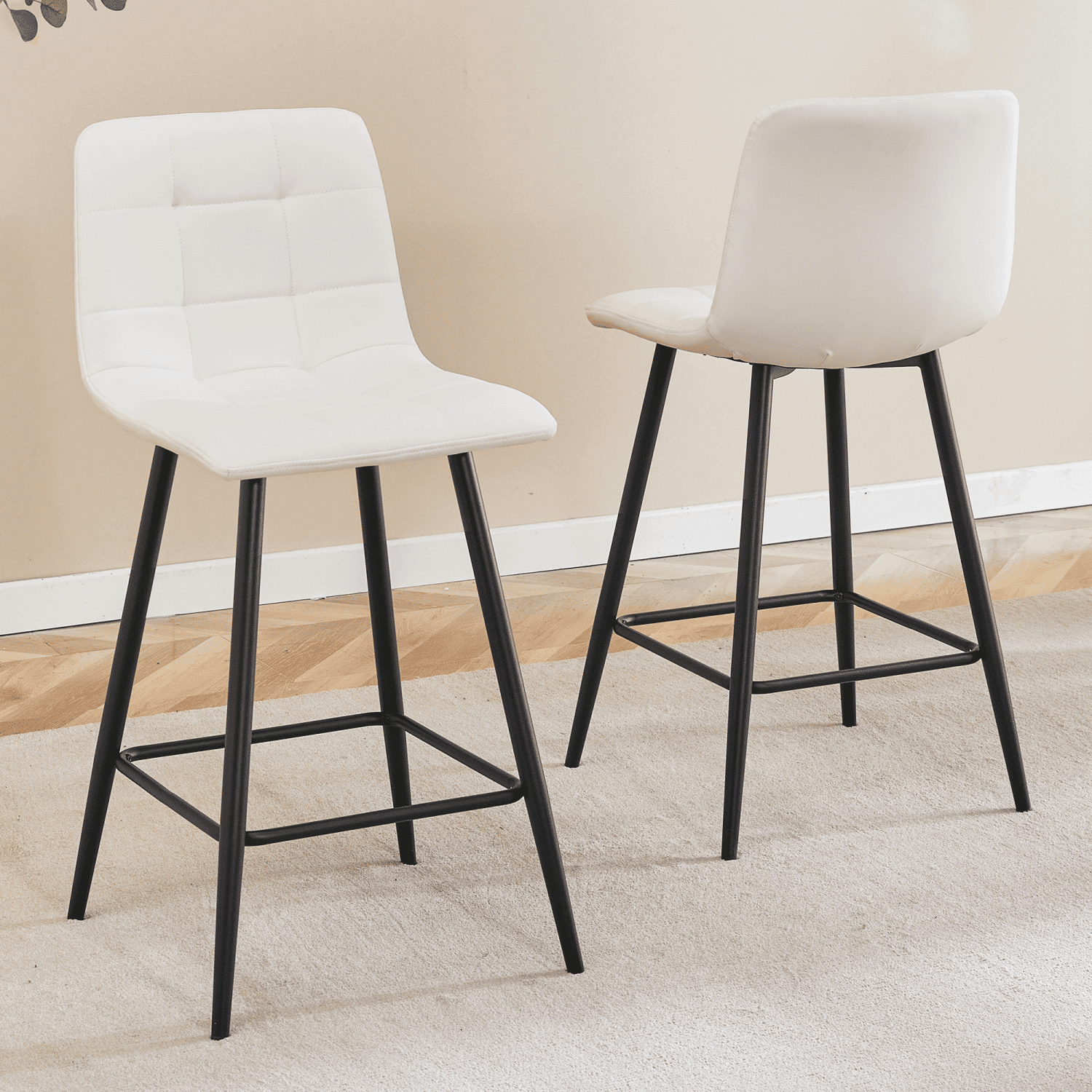 Modern White Pu Bar Chair Set - Two Pieces, Stable Comfort.Checkered ...