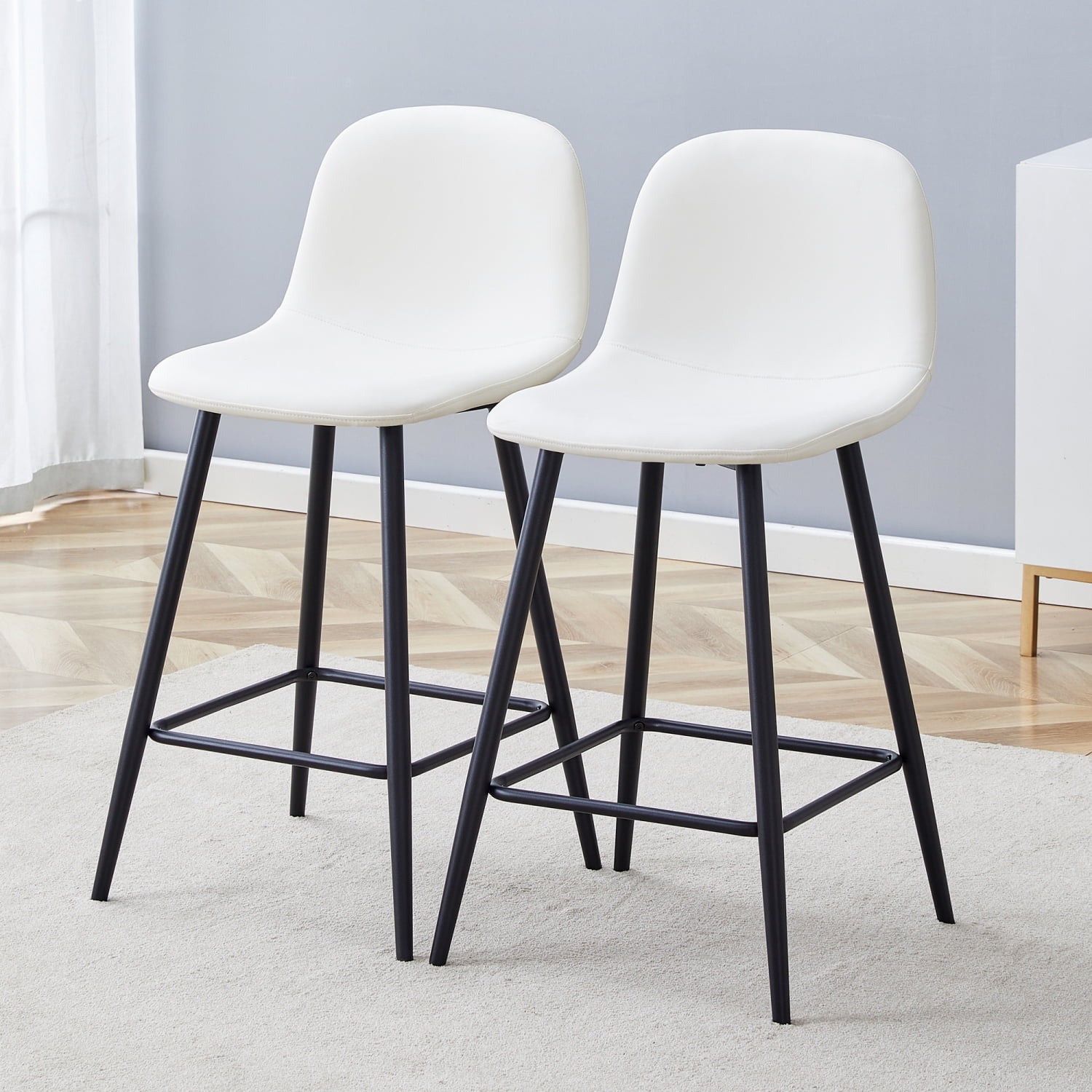 Modern White Pu Bar Chair Set - Two Pieces, Stable Comfort.Thoughtful ...