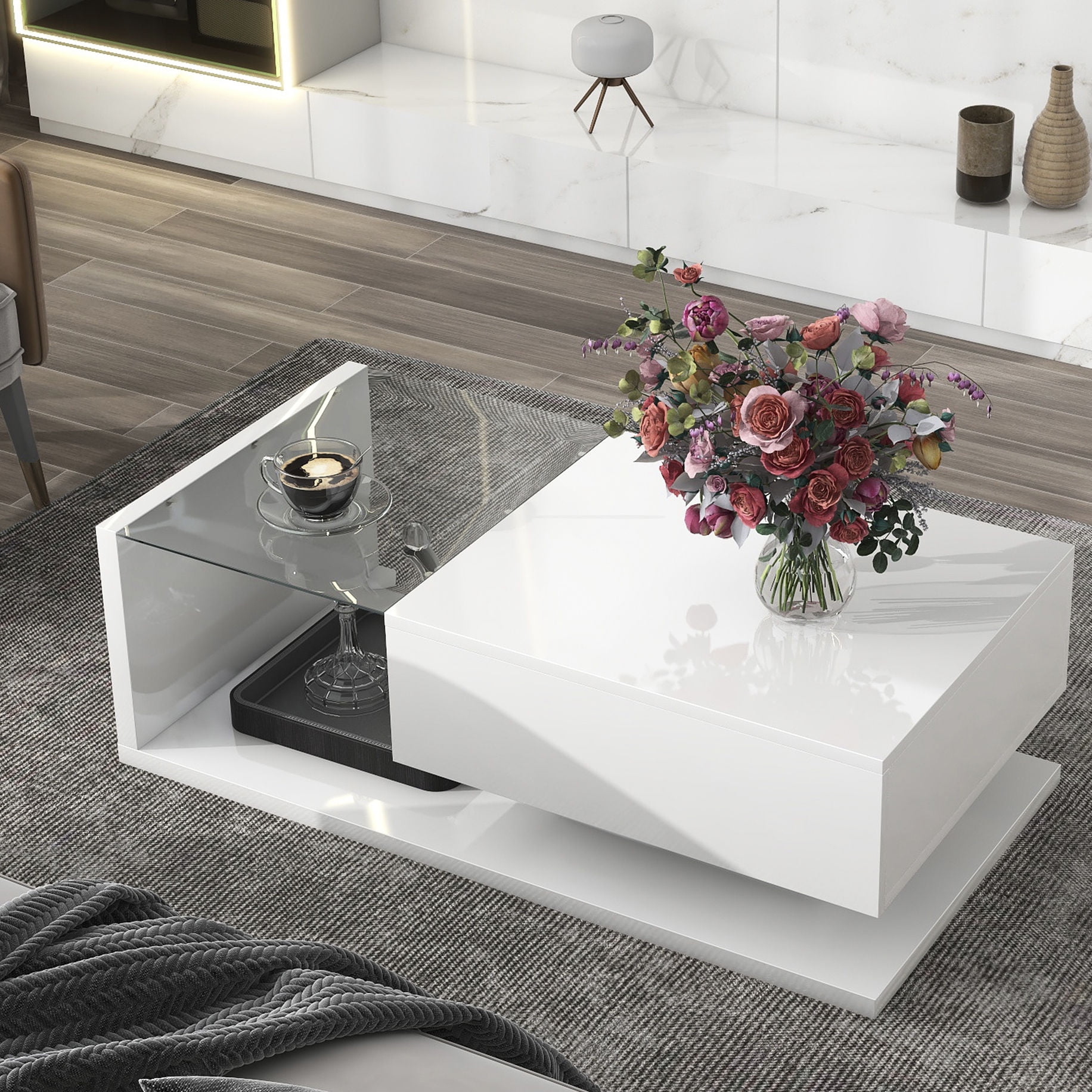 Modern White Rectangle Coffee Table | For Living Room with Great ...
