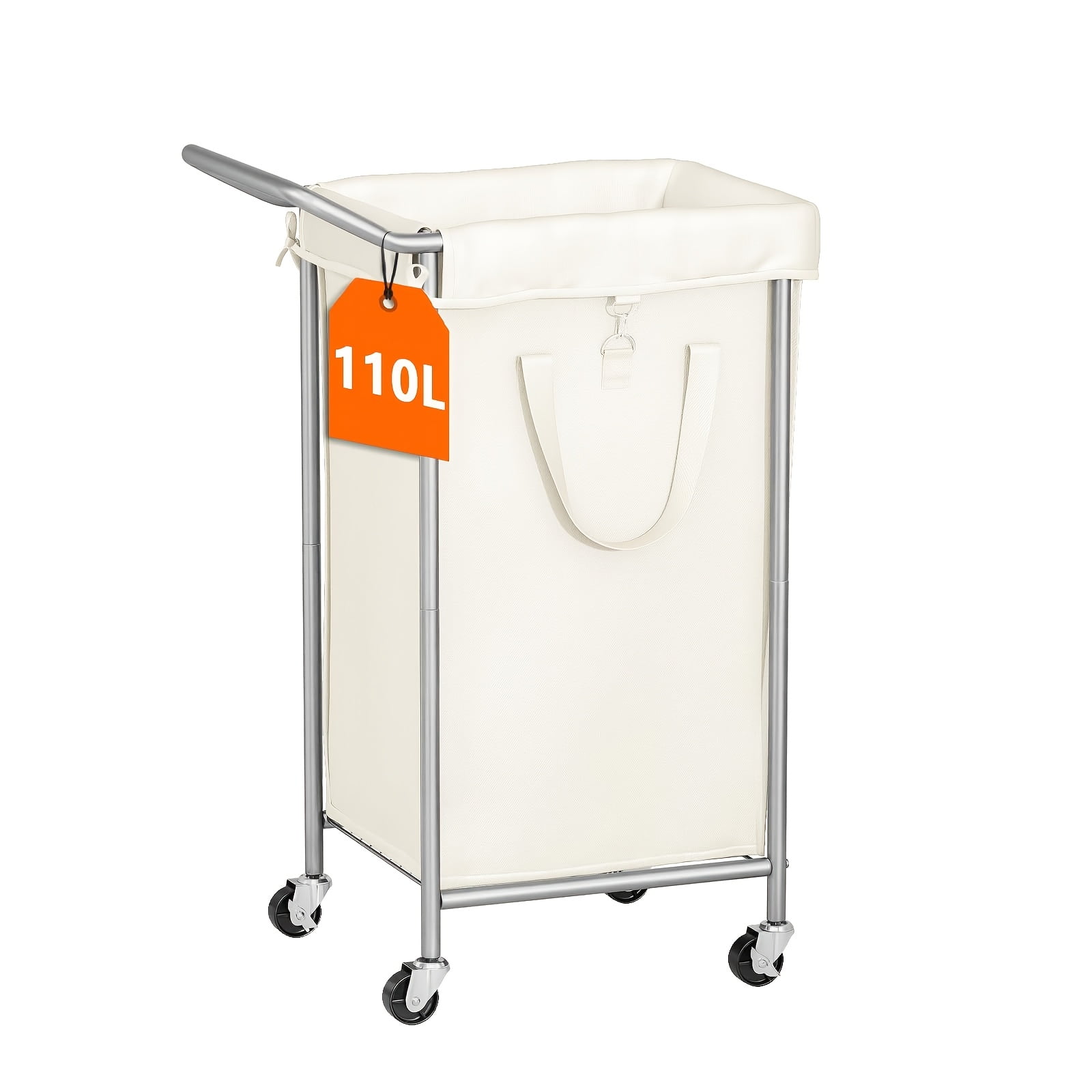 Modern White Rolling Laundry Hamper with Lid, Wheels & Hooks – Heavy ...