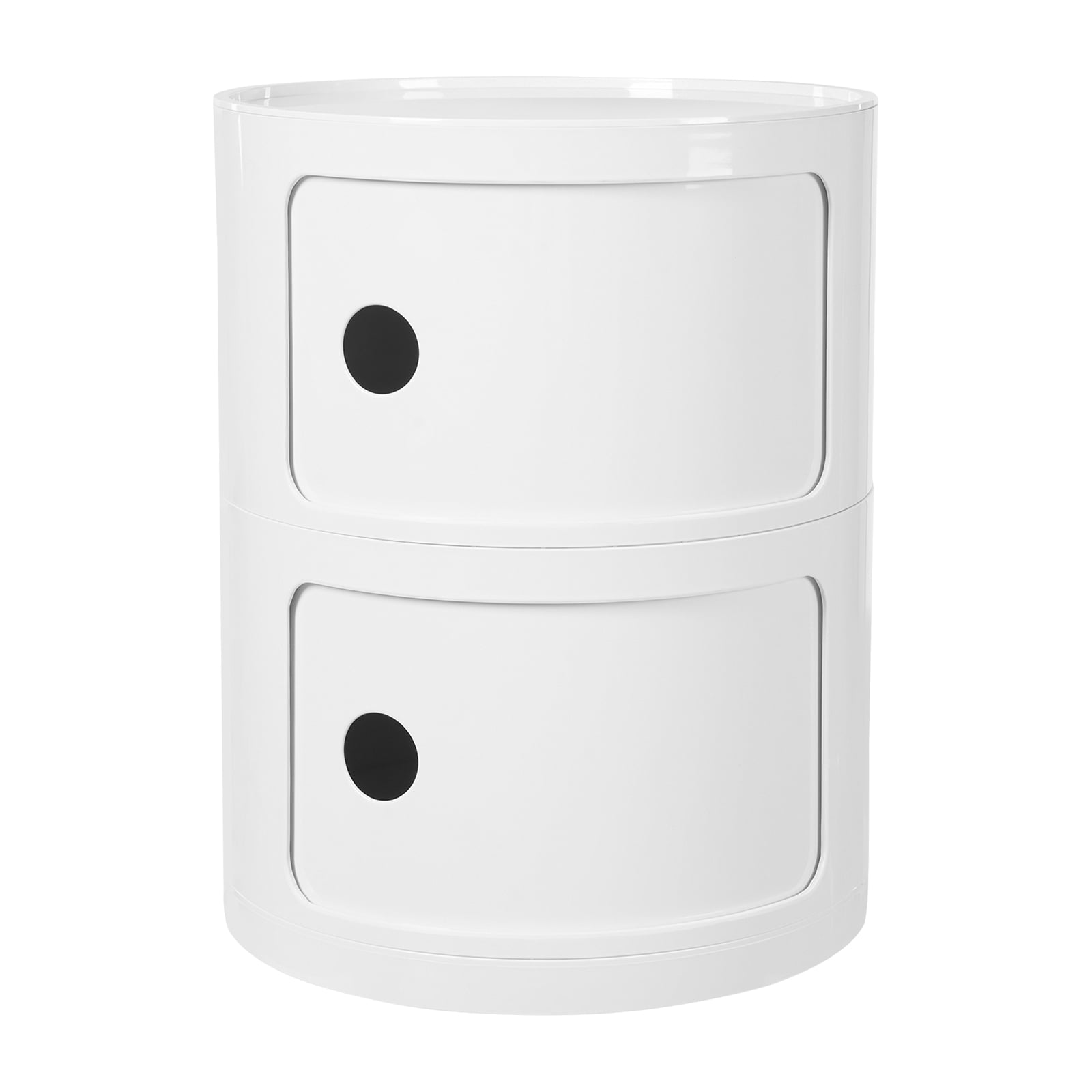 Modern White Round Bedside Table with Storage Drawers, Space-Saving ...
