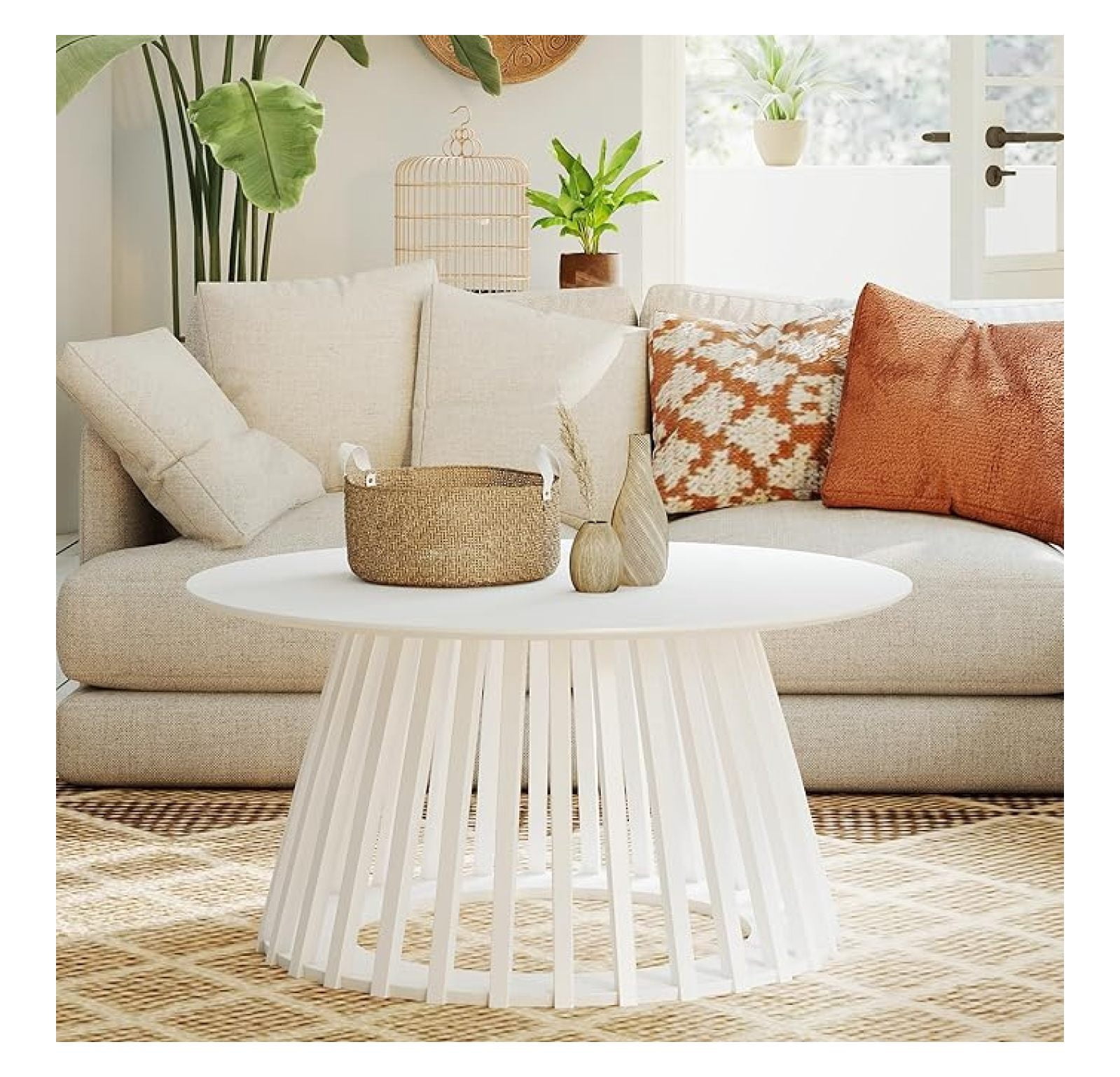 Modern White Round Coffee Table for Living Room, Century Wood 31.5 ...