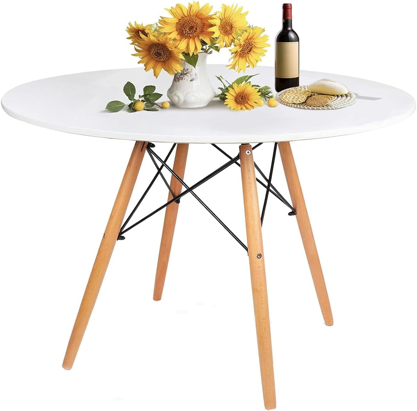 Modern White Round Dining Table, 39.4" Wooden Round Kitchen Table, Can ...