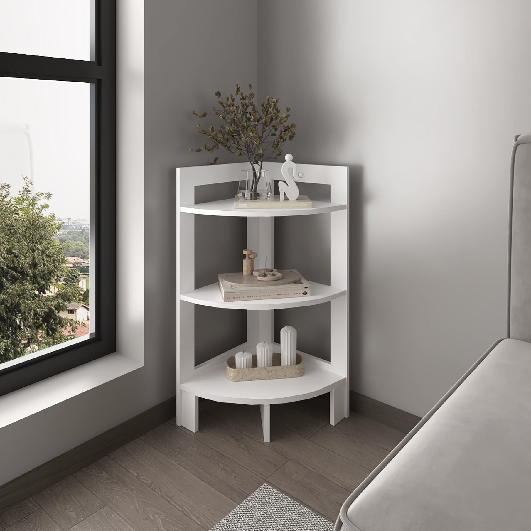 Modern White Side Table With 3 Shelves, Legs For Small Living Room ...