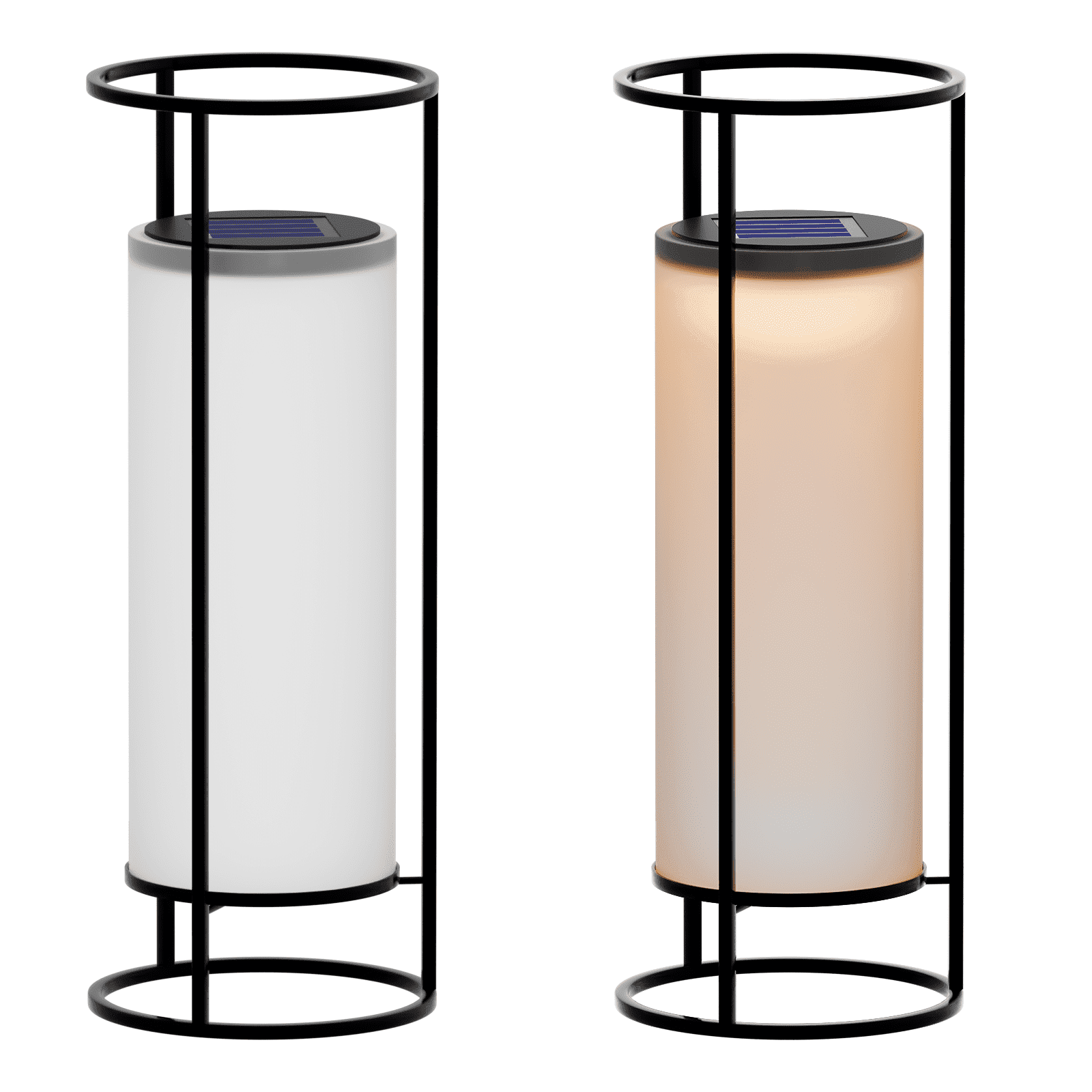 Modern White Solar Light with Black Metal Stand, White Cylindrical ...