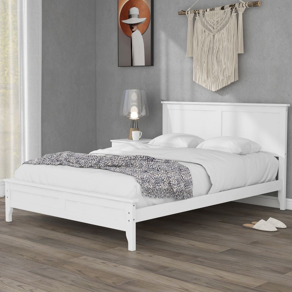 Modern White Solid Wood Full Platform Bed - Walmart.com