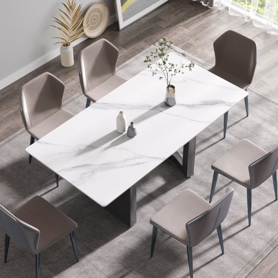 Modern White Stone Dining Table with Black Metal Legs - Seats 6-8 ...