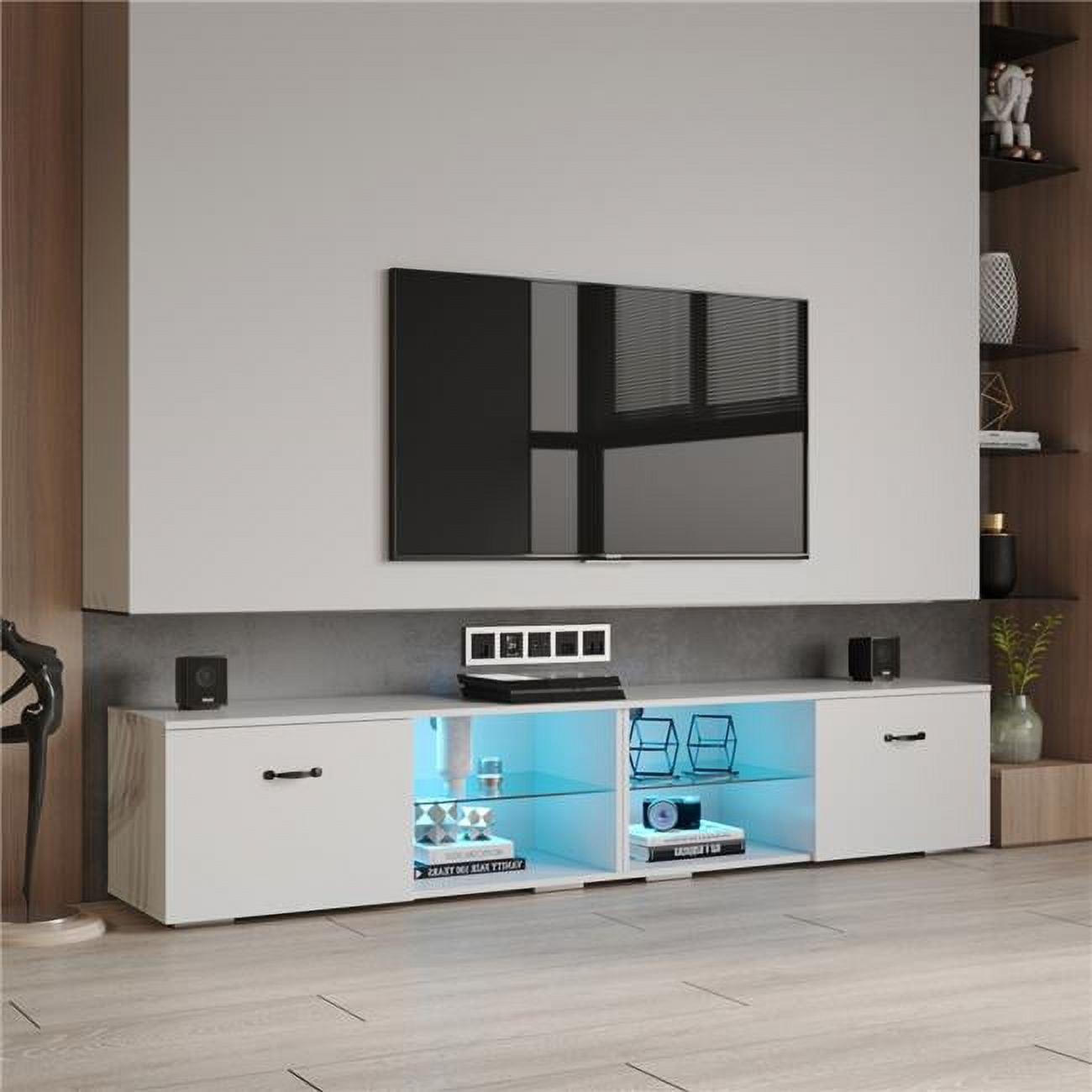 Modern White TV Cabinet with LED Light High Gloss Entertainment Center ...