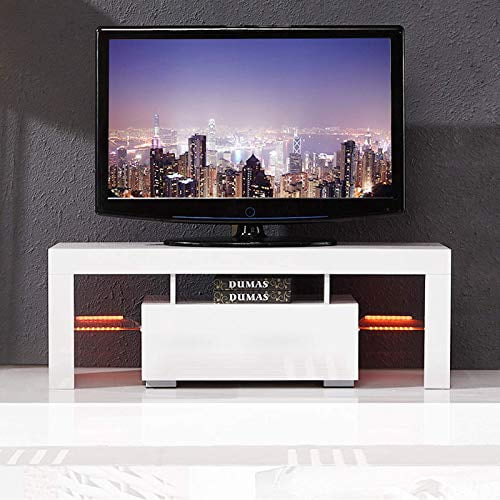 Modern White TV Stand with LED Light, High Gloss TV Stand for 50/55 ...