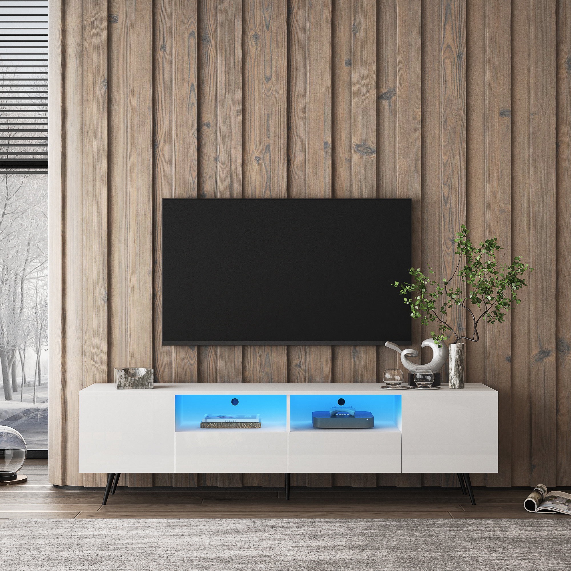 Modern White TV Stand, LED TV Stand with 16 Colors, Remote Control ...