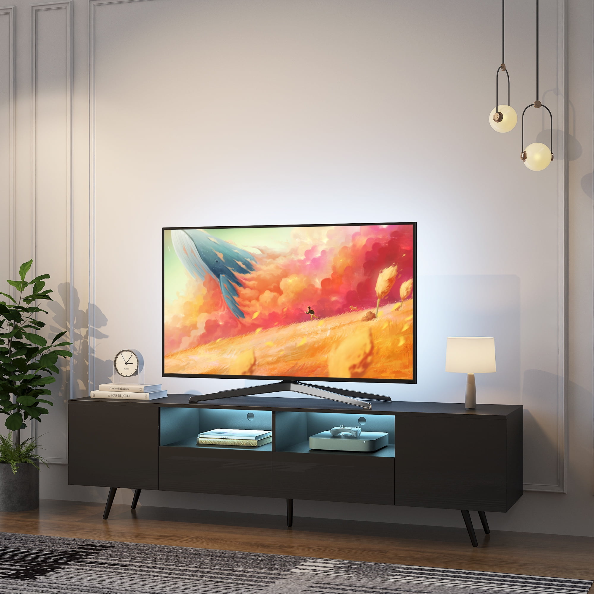 Modern White TV Stand, TV Console Table with 16 Colors LED Lights, TV ...