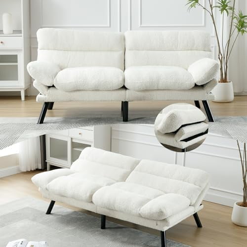 Modern White Teddy Convertible Folding Futon Couch Sofa Bed Adjustable ...
