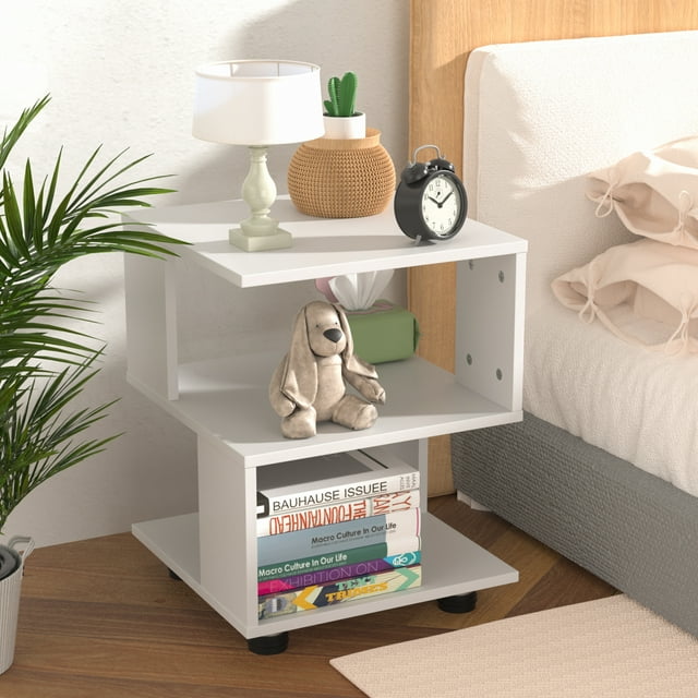 Modern White Two-Tier Shelves Nightstand Mini Side Table Living Room ...