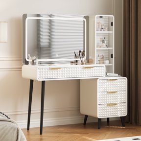 Ember Interiors Ibbie Modern Vanity Table - Lighted Mirror, 11 Drawers ...