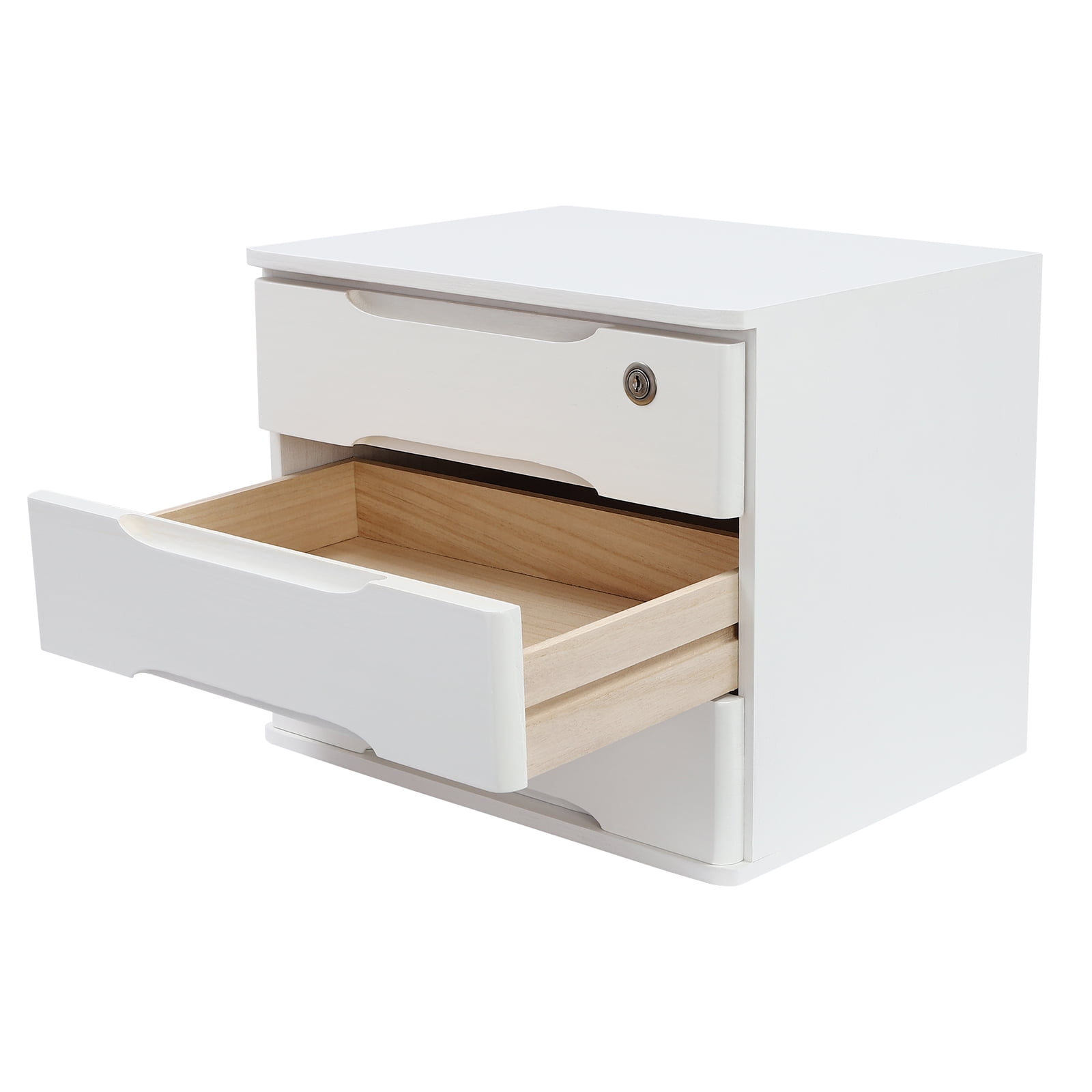 Modern White Wooden 3-Tier Storage Box for Desktop, Locking Drawers ...