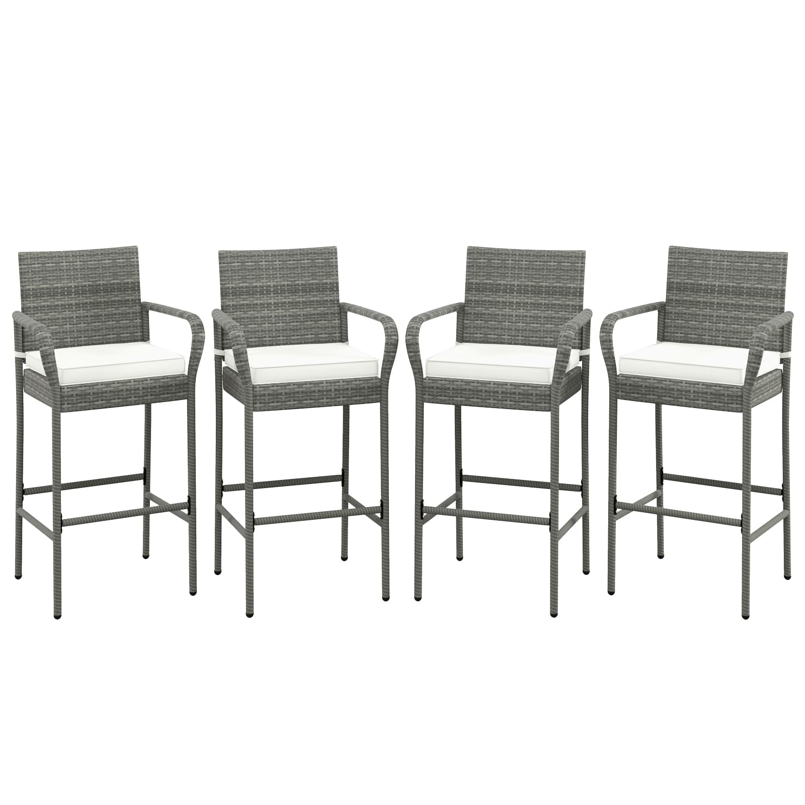 Modern Wicker Bar Stools 4-Piece Set, Patio Bar Height Chairs with ...