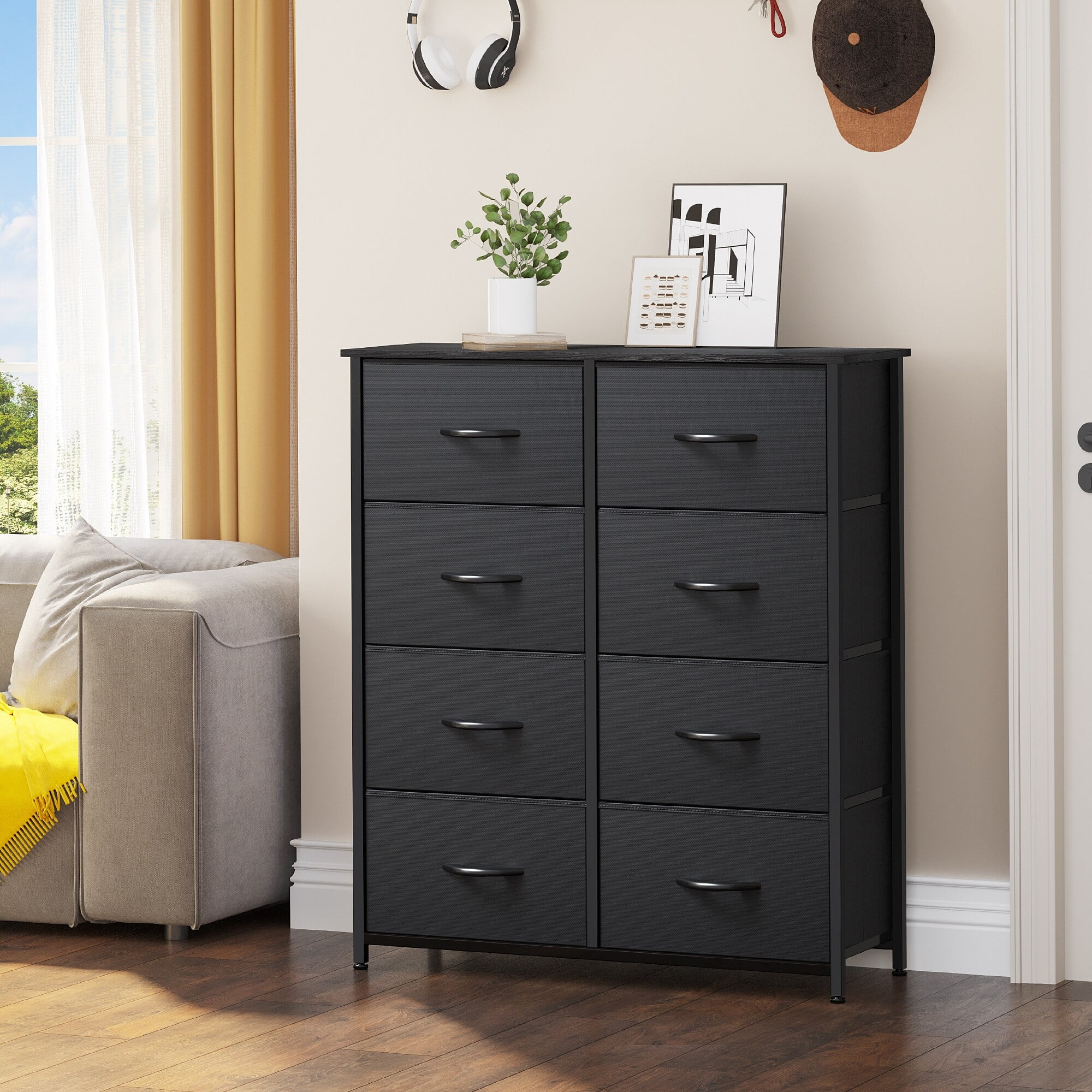 Modern Wide Dresser Storage Tower with 8 Drawers Black - Walmart.com