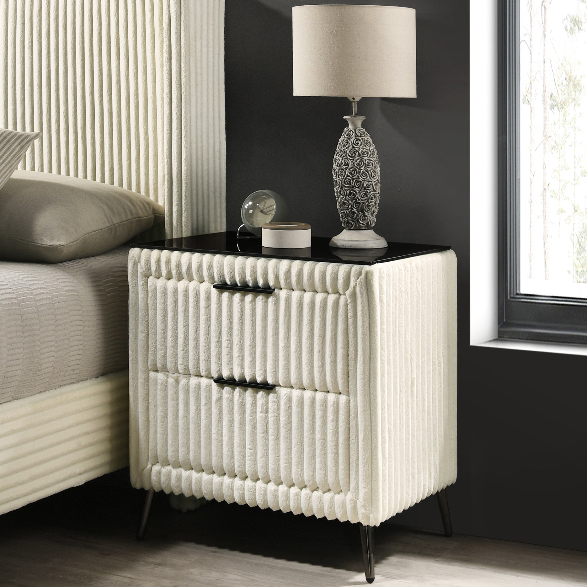 Modern Wide Wale Corduroy Cream Drawer Nightstand | Ample Storage for ...