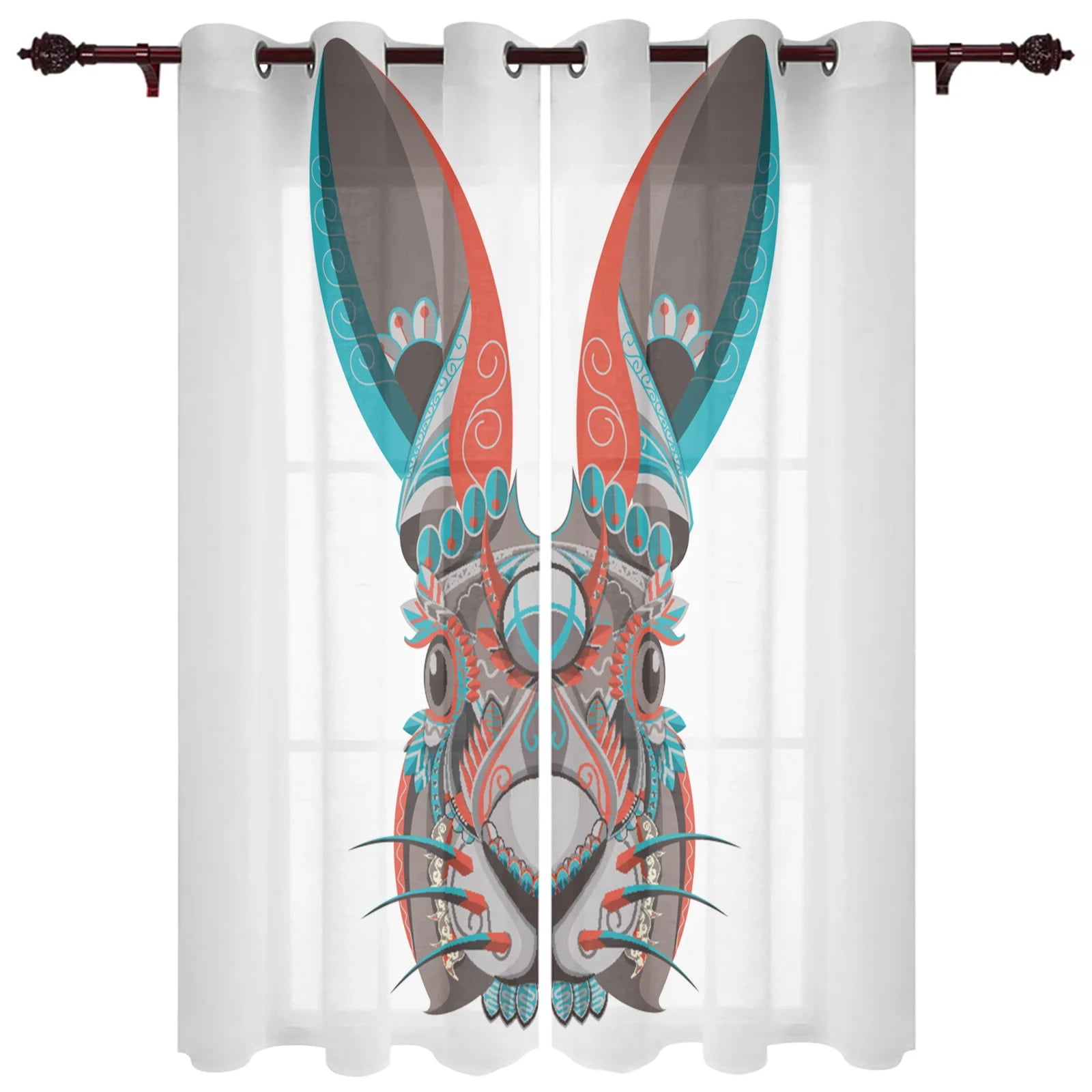 Modern Window Curtains Bunny Rabbit with Flowers Watercolor Luxury ...