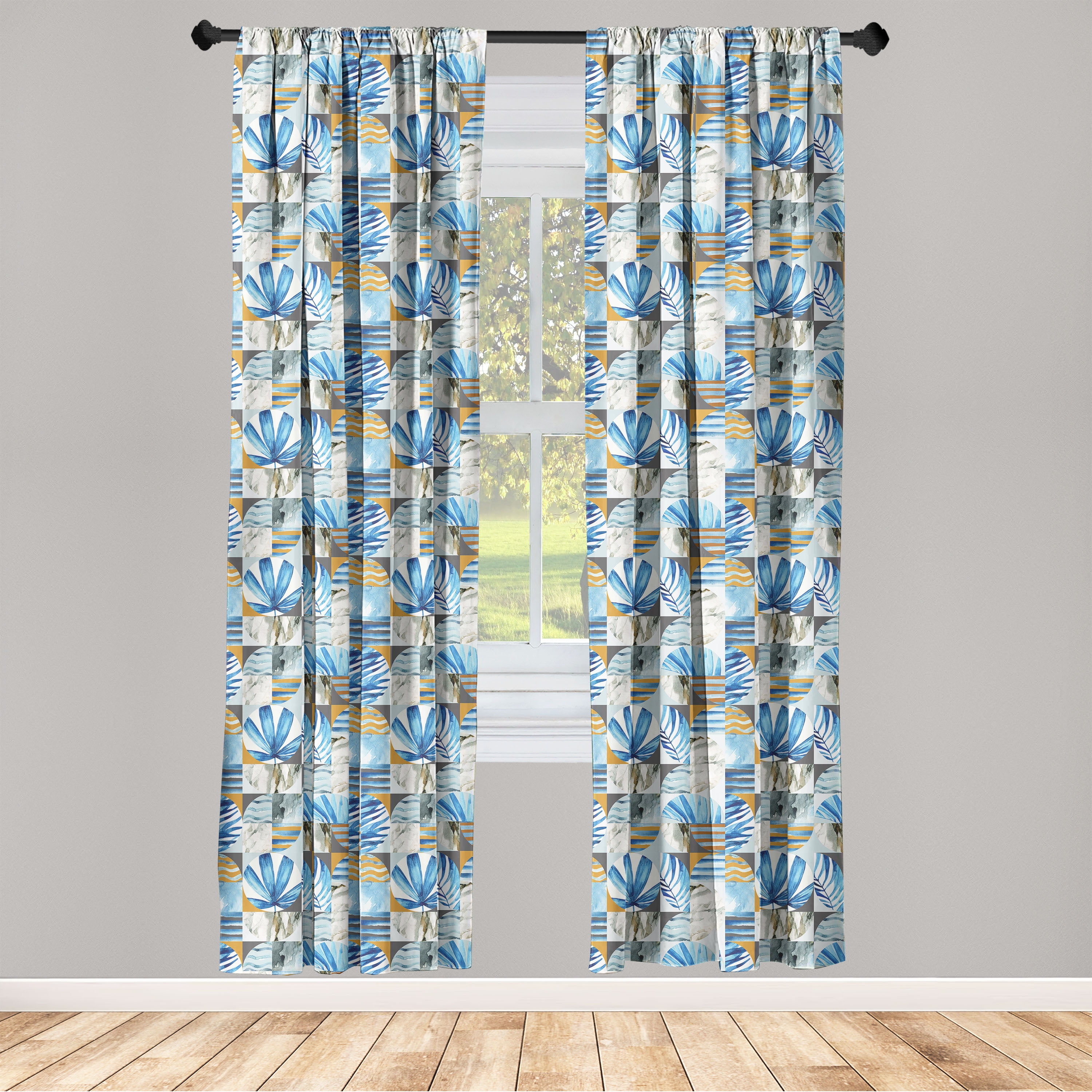 Modern Window Curtains, Watercolor Palm Leaves Tropical Oceanic Vibes ...