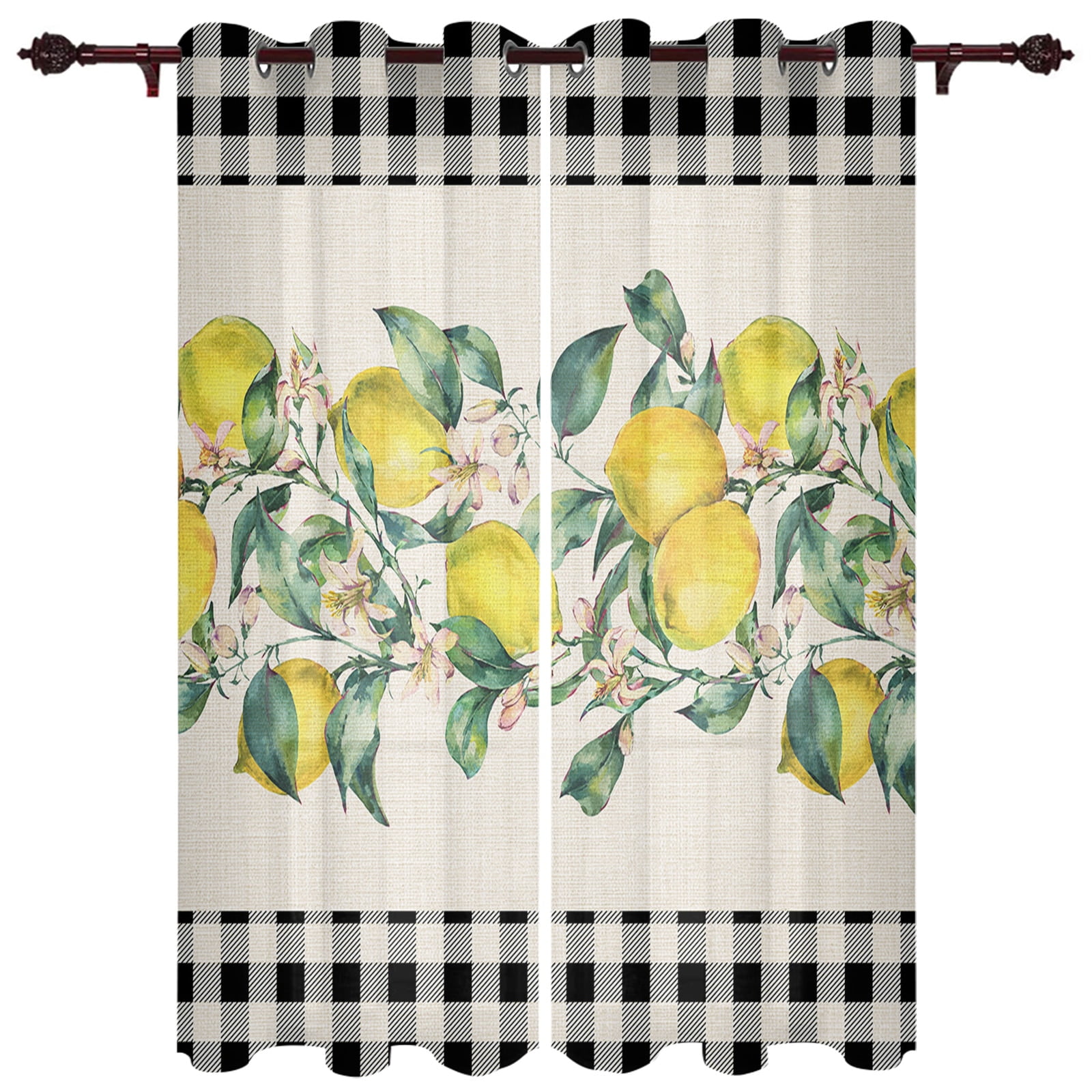 Modern Window Curtains for Living Room Summer Lemon Plaid Curtains for ...