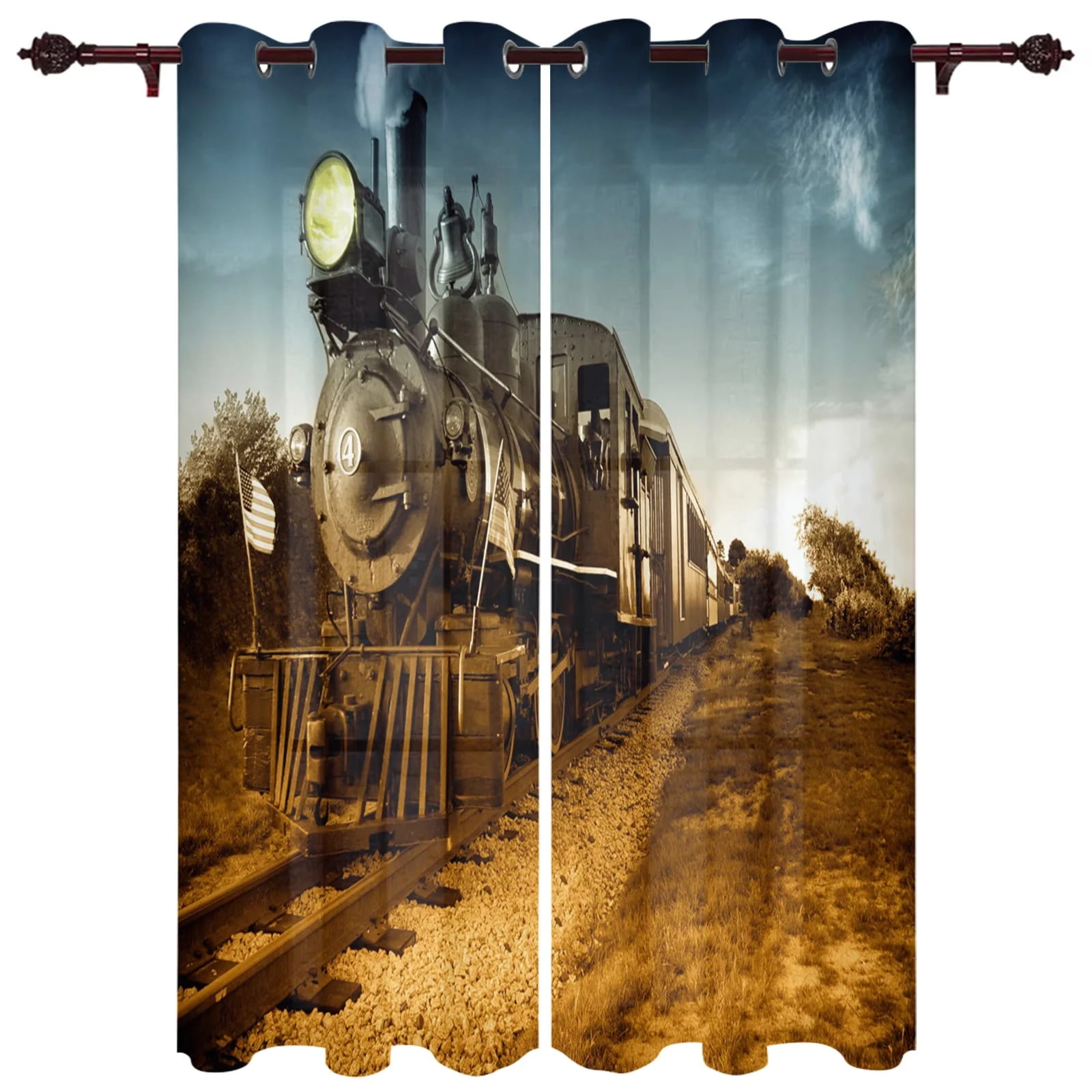 Modern Window Curtains for Living Room Train Retro Style Landscape ...