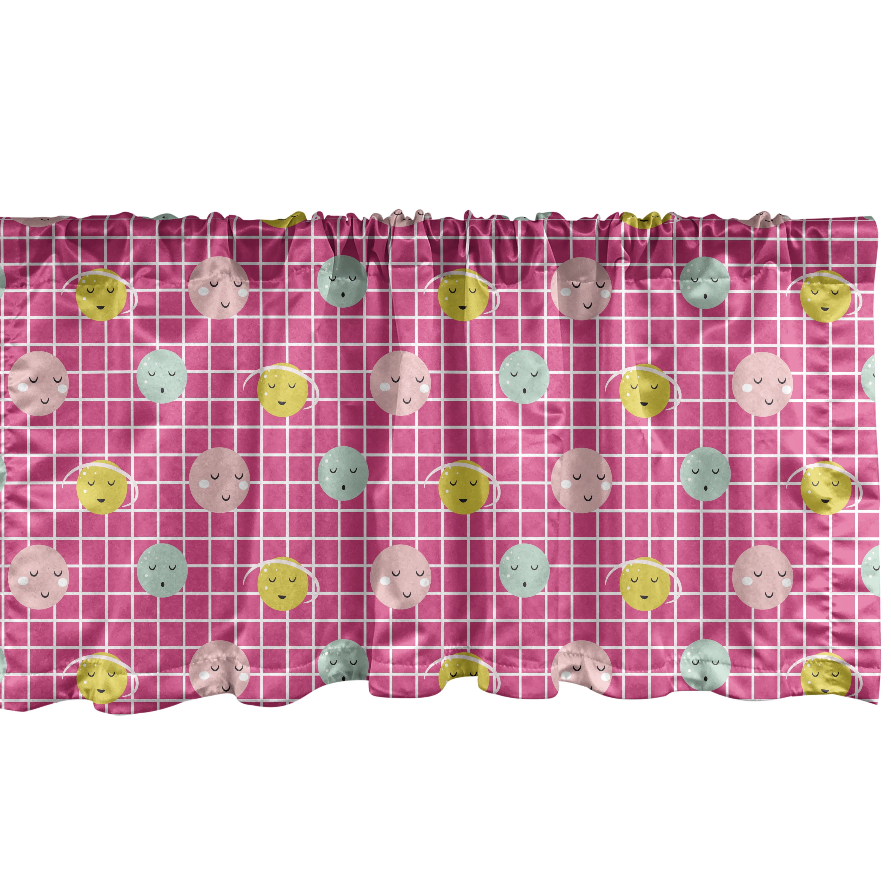Modern Window Valance, Continuous Style Smiling Faces on Checkered ...