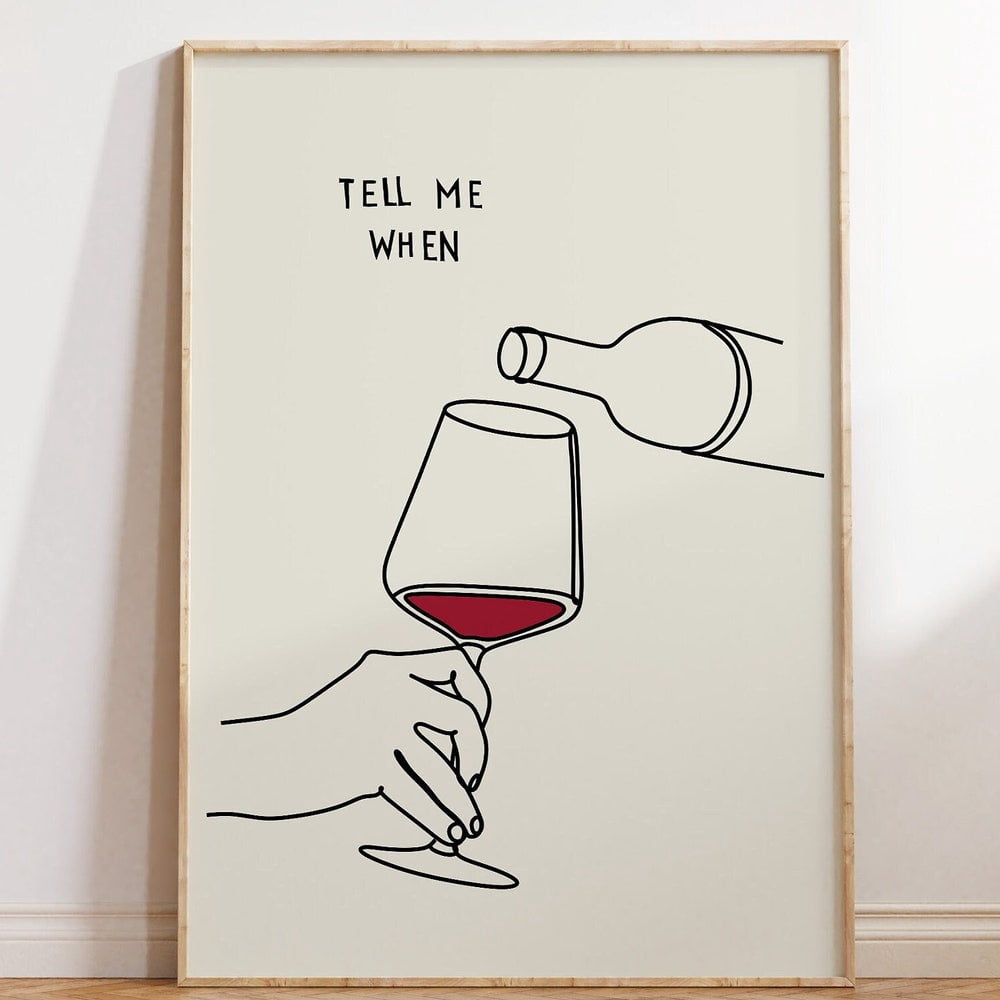 Modern Wine Print Funny Kitchen Decor Bar Cart Wall Art Wine Bottle ...