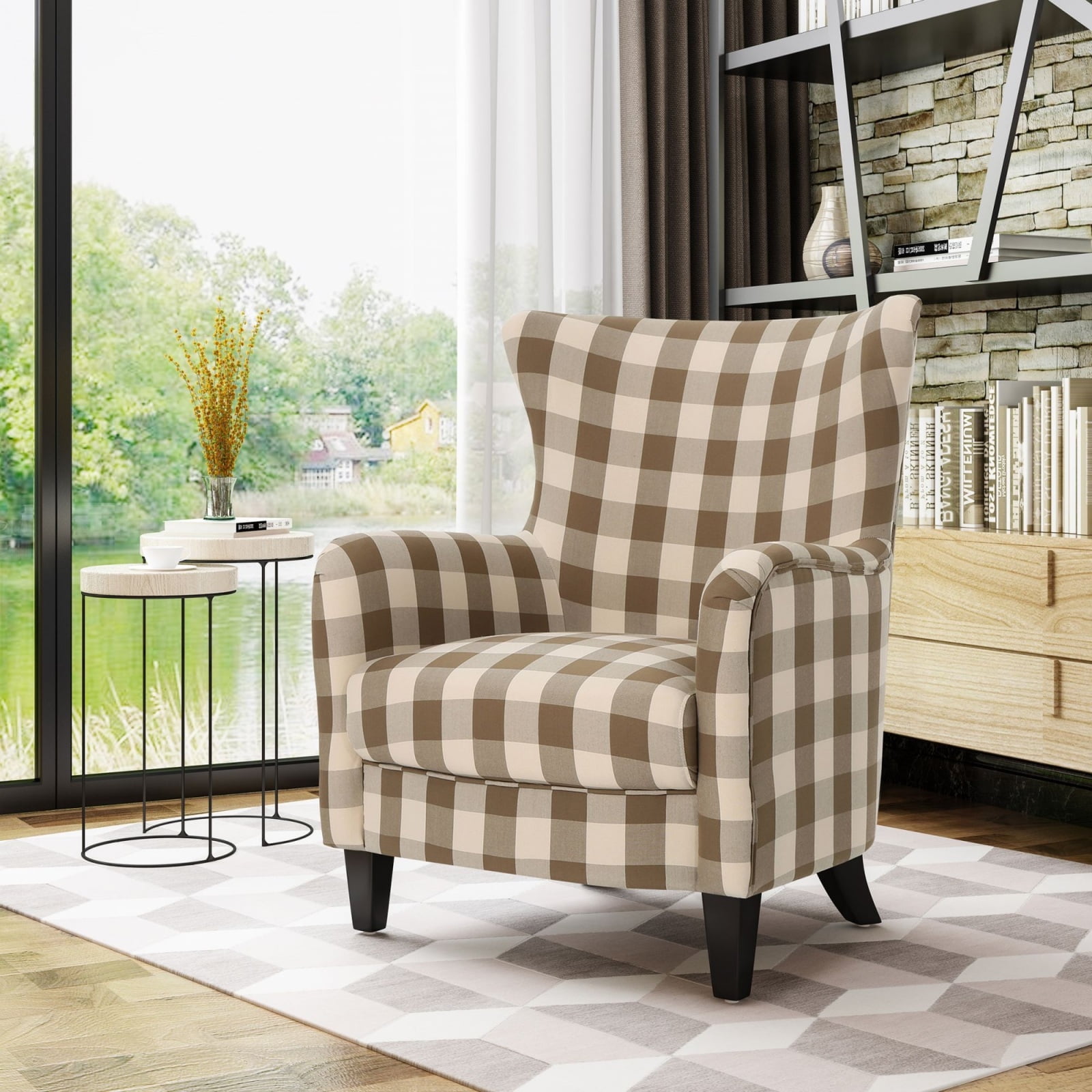 Vintage Fabric Club Chair, Checkerboard Pattern Classic Armchair ...