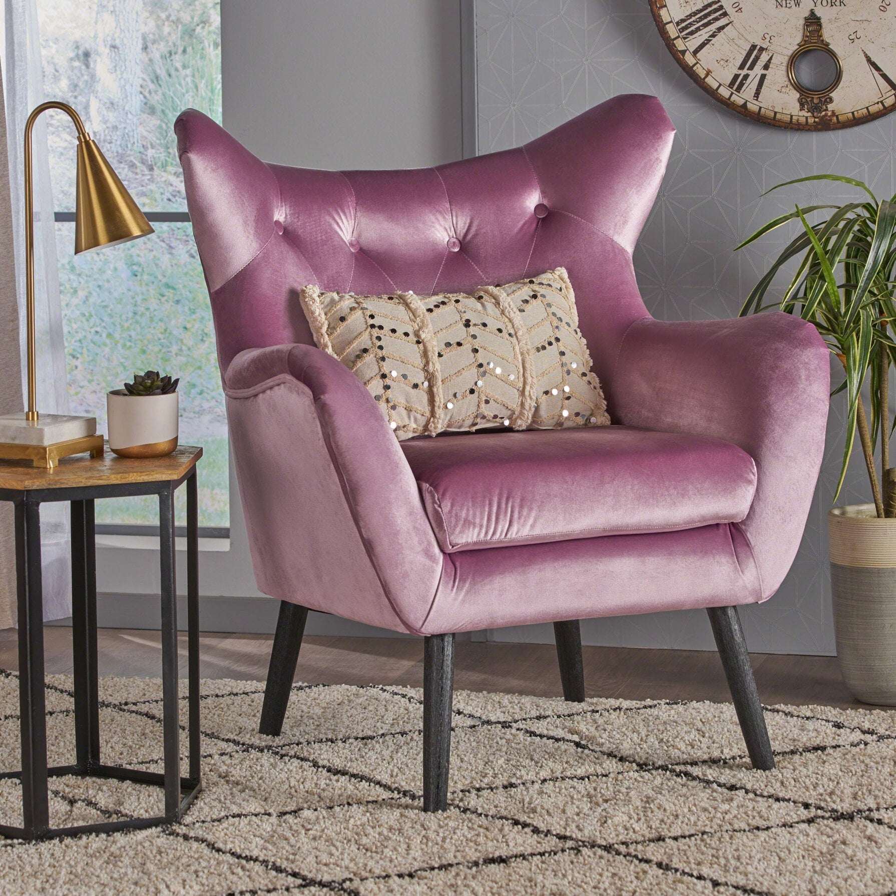Modern Wingback Living Room Chair, Upholstered Button Tufted Velvet ...