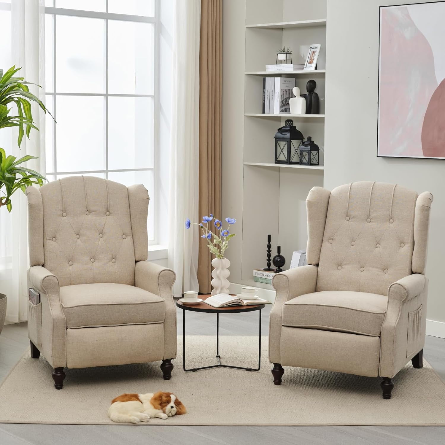 Modern Wingback Recliner Chair with Massage and Heat, Push Back Accent ...