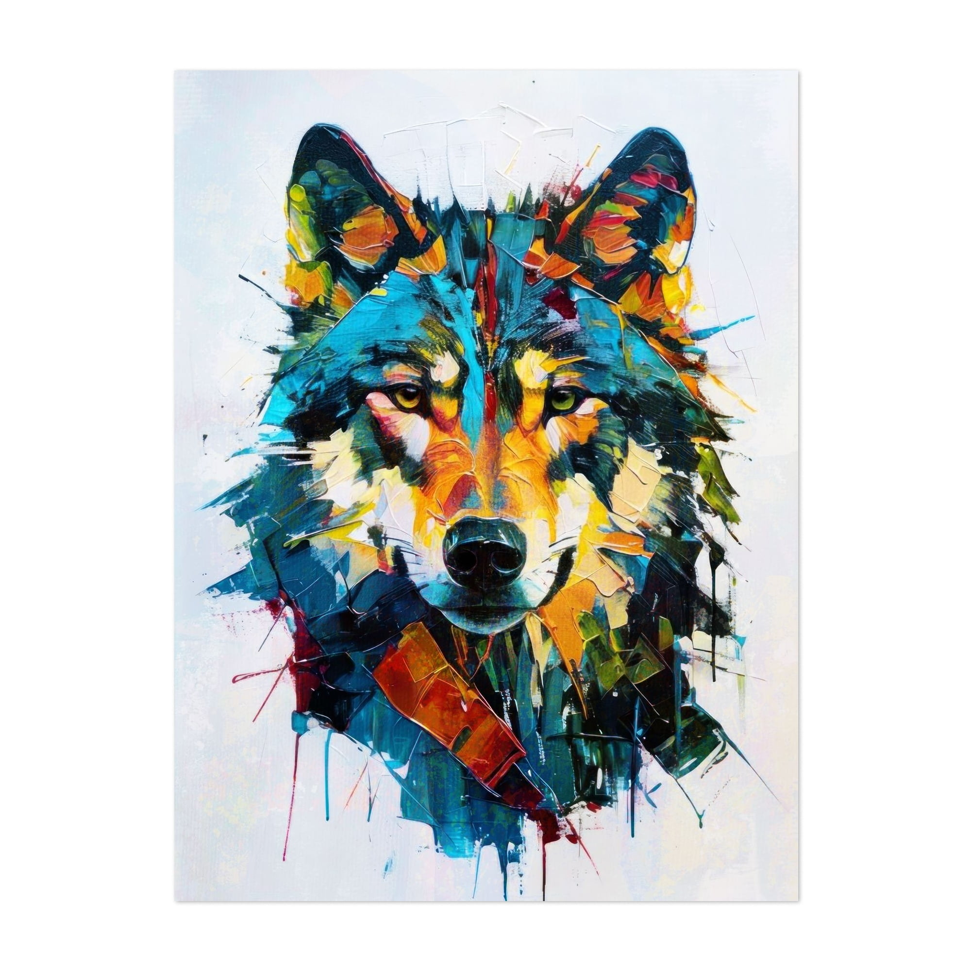 Modern Wolf Portrait in Bold Colors – Digital Expressionism - Digital Art Wildlife Modern Art ...