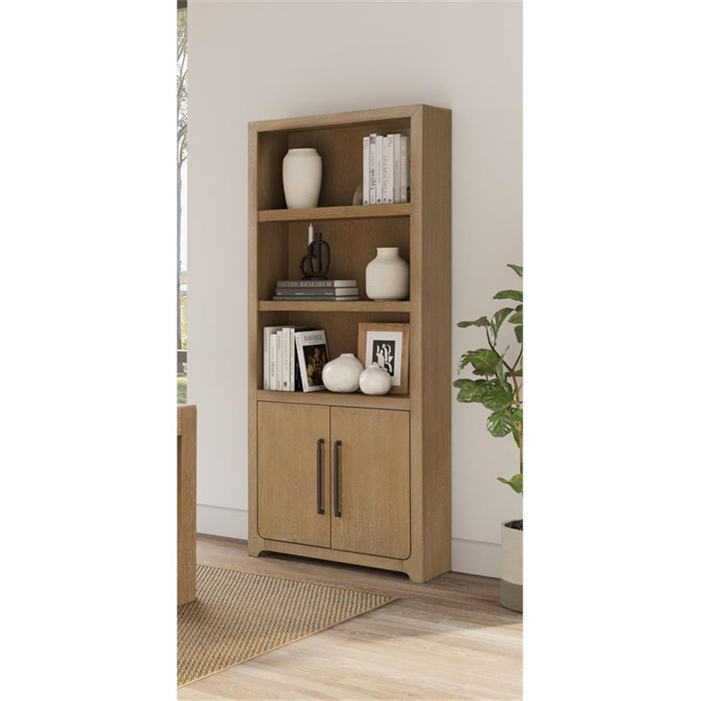 Modern Wood Bookcase with Doors Office Storage Fully Assembled Light ...