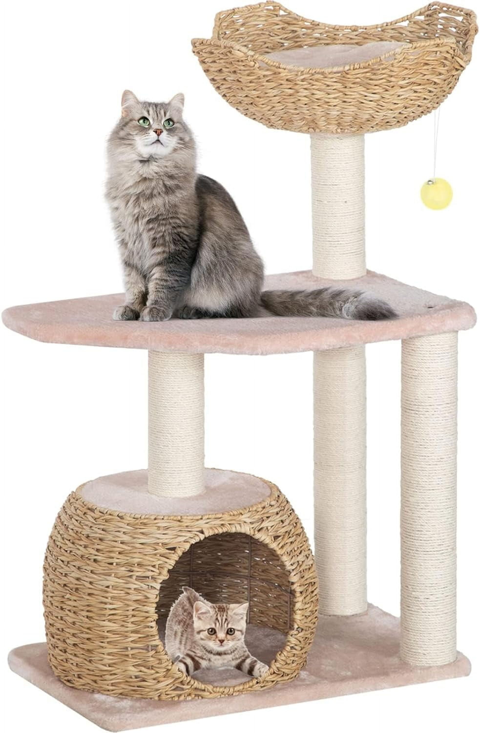 Modern Wood Cat Tree for Indoor Cats, Multi-Level Boho Cat Tree with ...