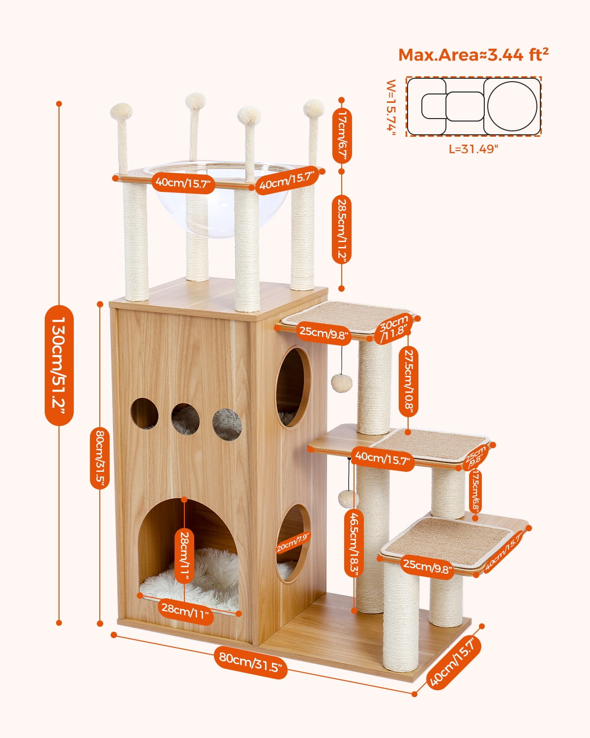 Modern Wood Cat Tree for Indoor Cat Tower Heavy Duty with Scratch Post ...