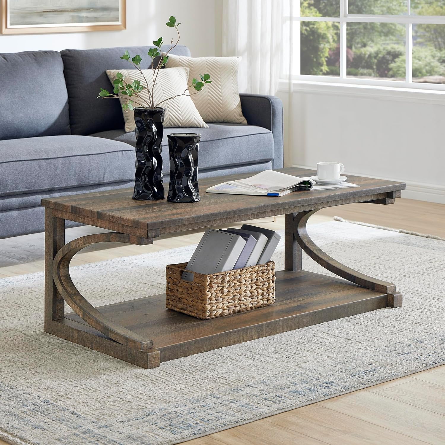 Modern Wood Coffee Table 48 Inch Brown Center Table with Storage ...