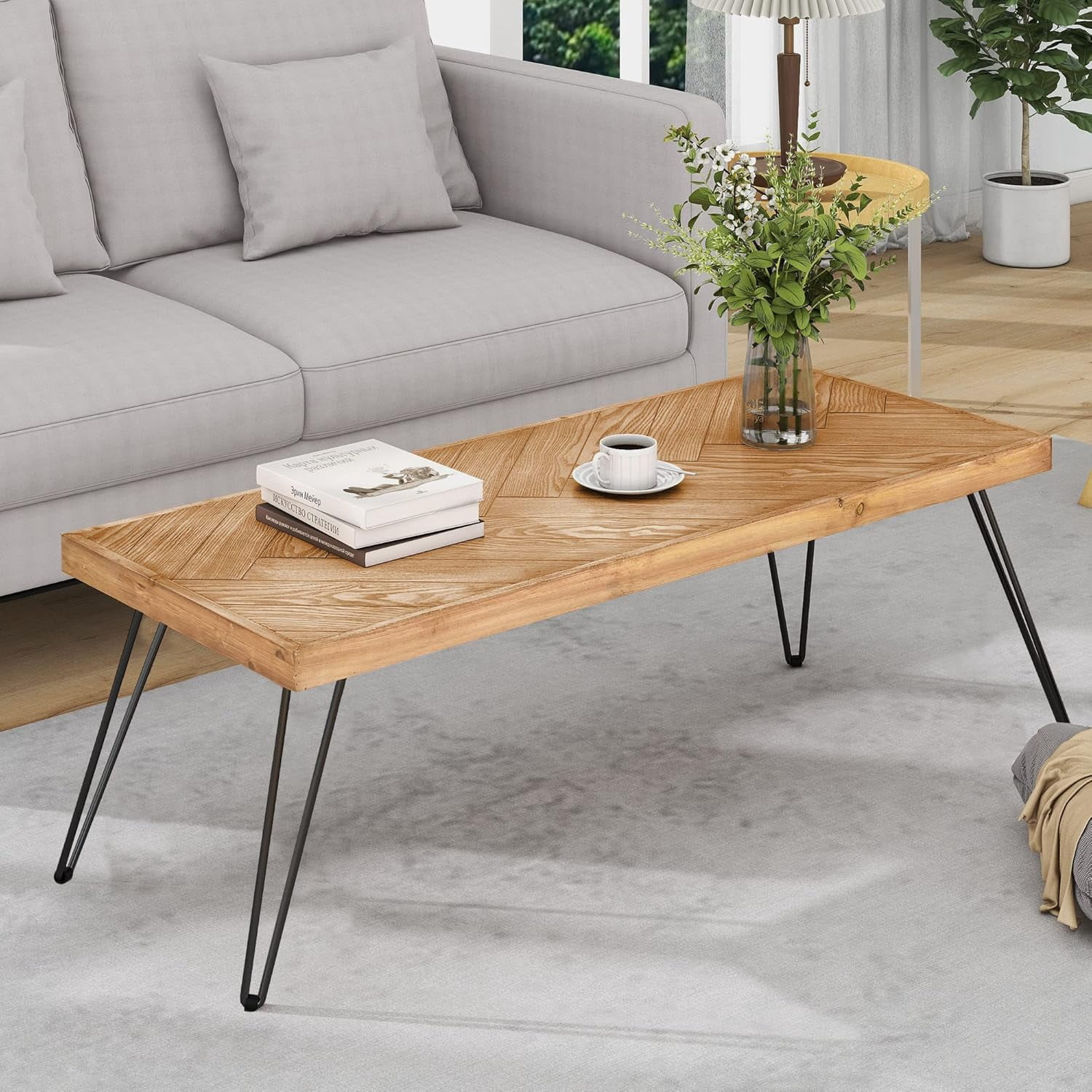 Modern Wood Coffee Table, Nature Cocktail Table for Living Room Pattern ...