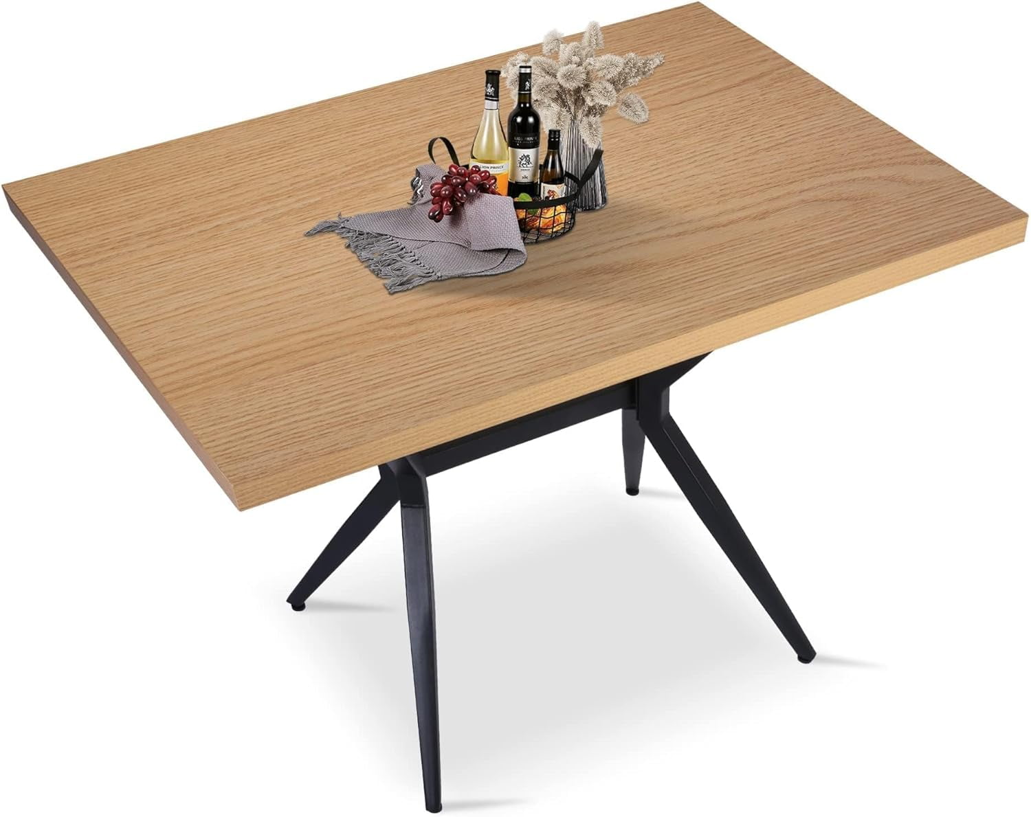 Modern Wood Dining Table with Thick Tabletop and Solid Metal Legs ...