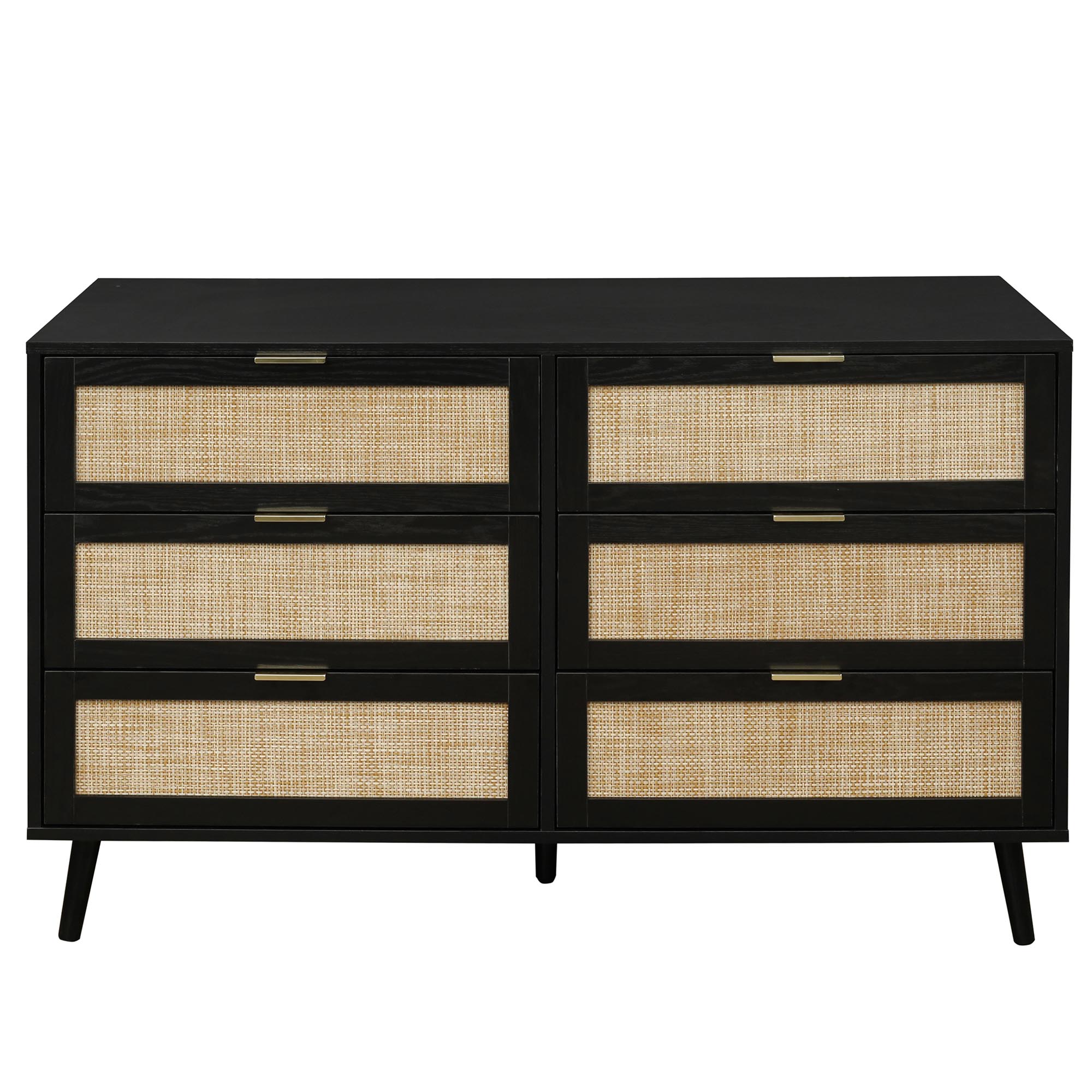 Modern Wood Dresser Cabinet 6 Drawers 132lb Load Capacity Walnut Stable ...