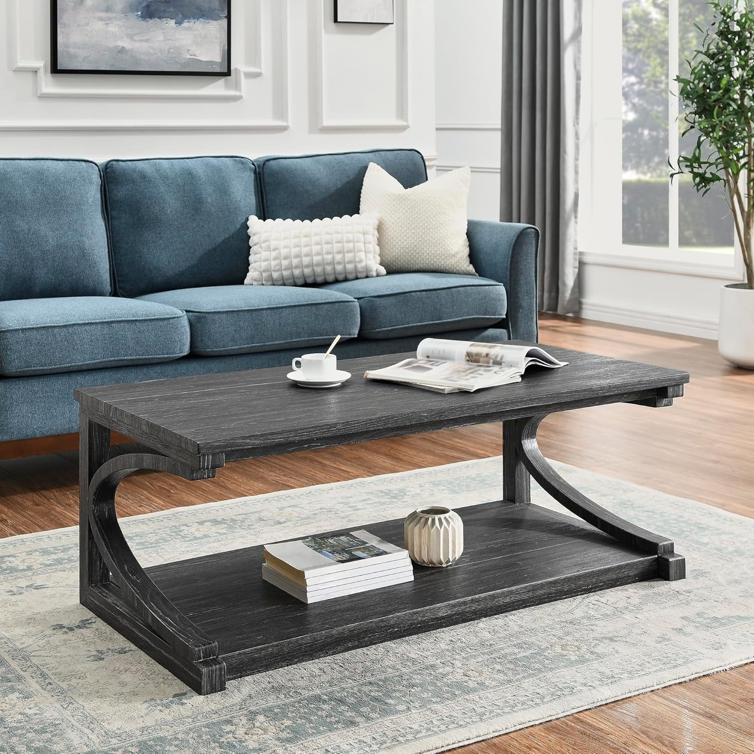 Modern Wood End Table 23.8 inch Sofa Side Table with Storage, MDF Top ...