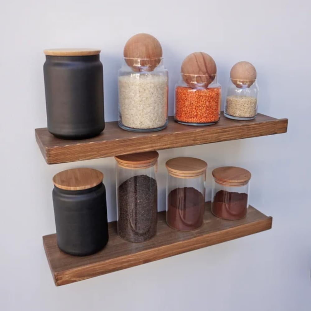 Modern Wood Floating Shelves with Brackets, Spice Rack, Wall Mounted ...
