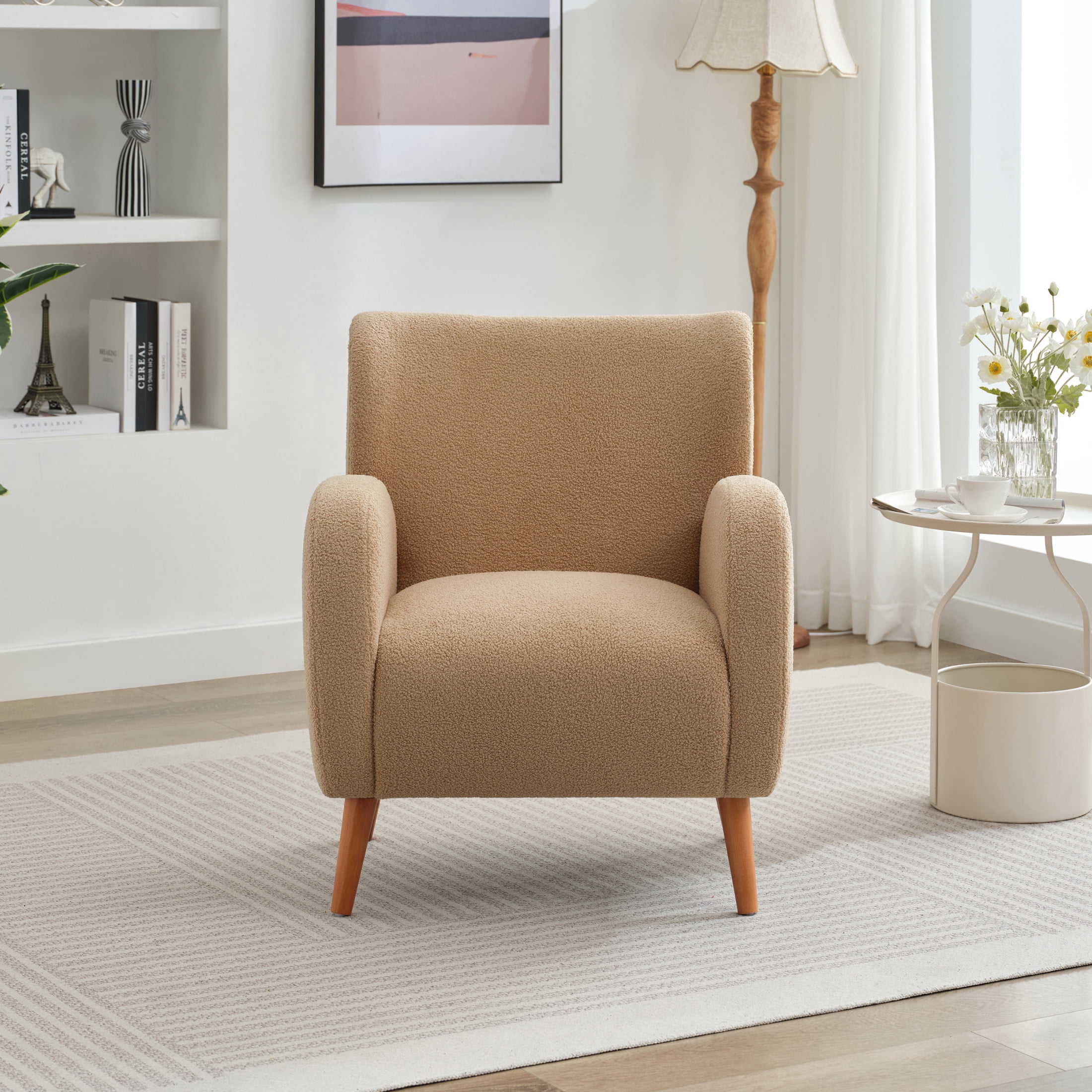 Modern Wood Frame Wingback Accent Arm Club Chair, Camel - Walmart.com