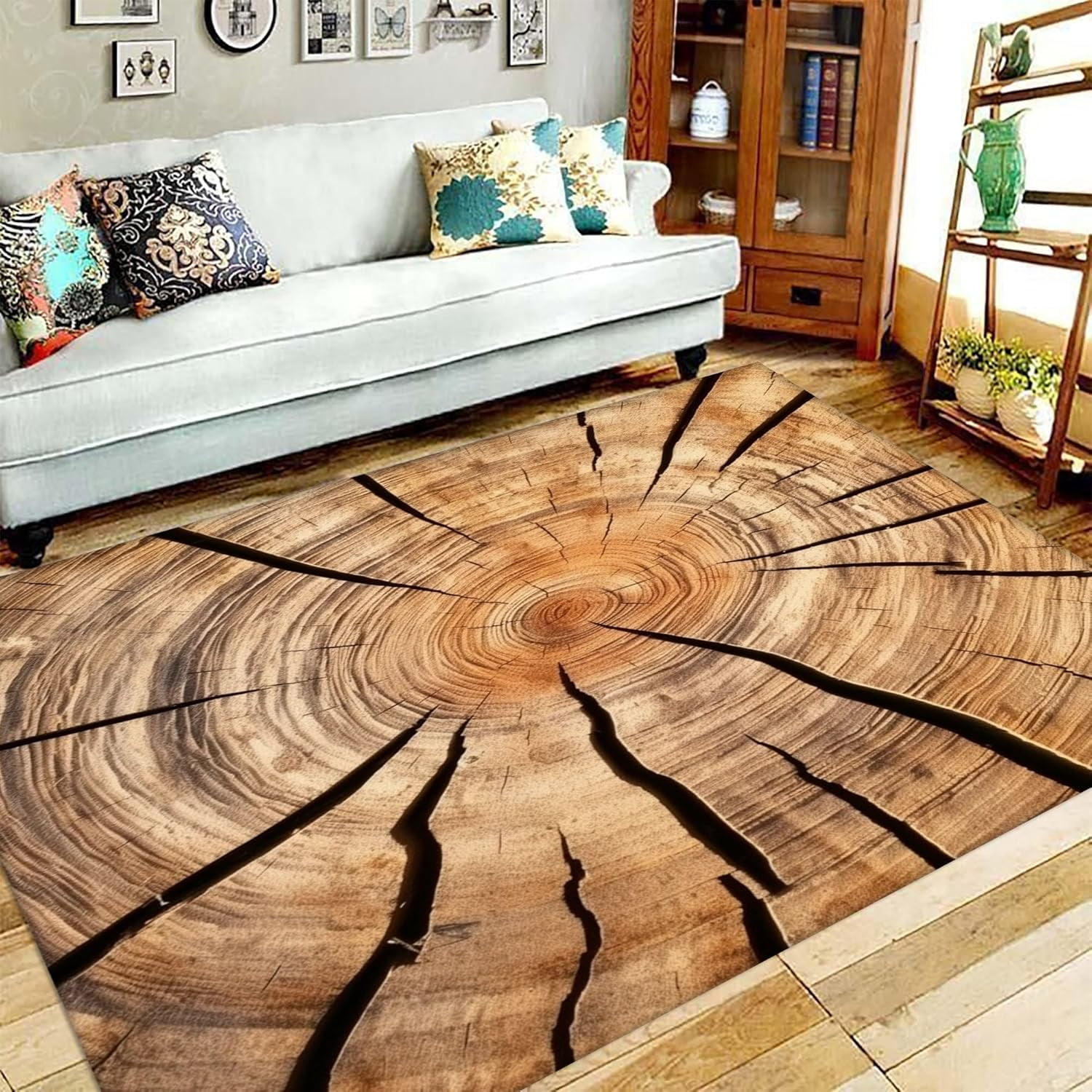 Modern Wood Grain Tree Stump Area Rugs Contemporary Tree Rings Entryway ...